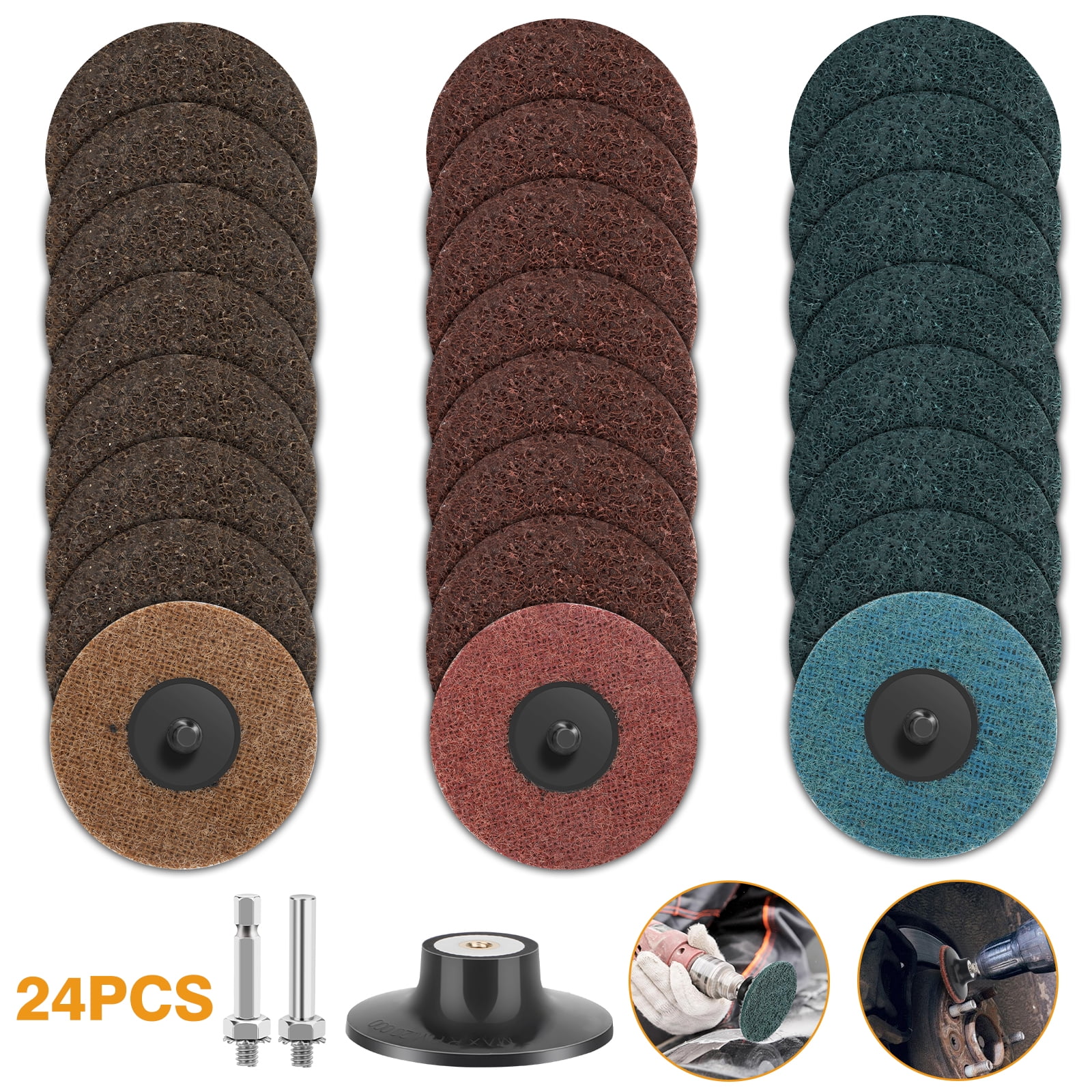 EEEkit 24 PCS 3" Roll-Lock Sanding Disc Set, Coarse/Medium/Fine Grit ...