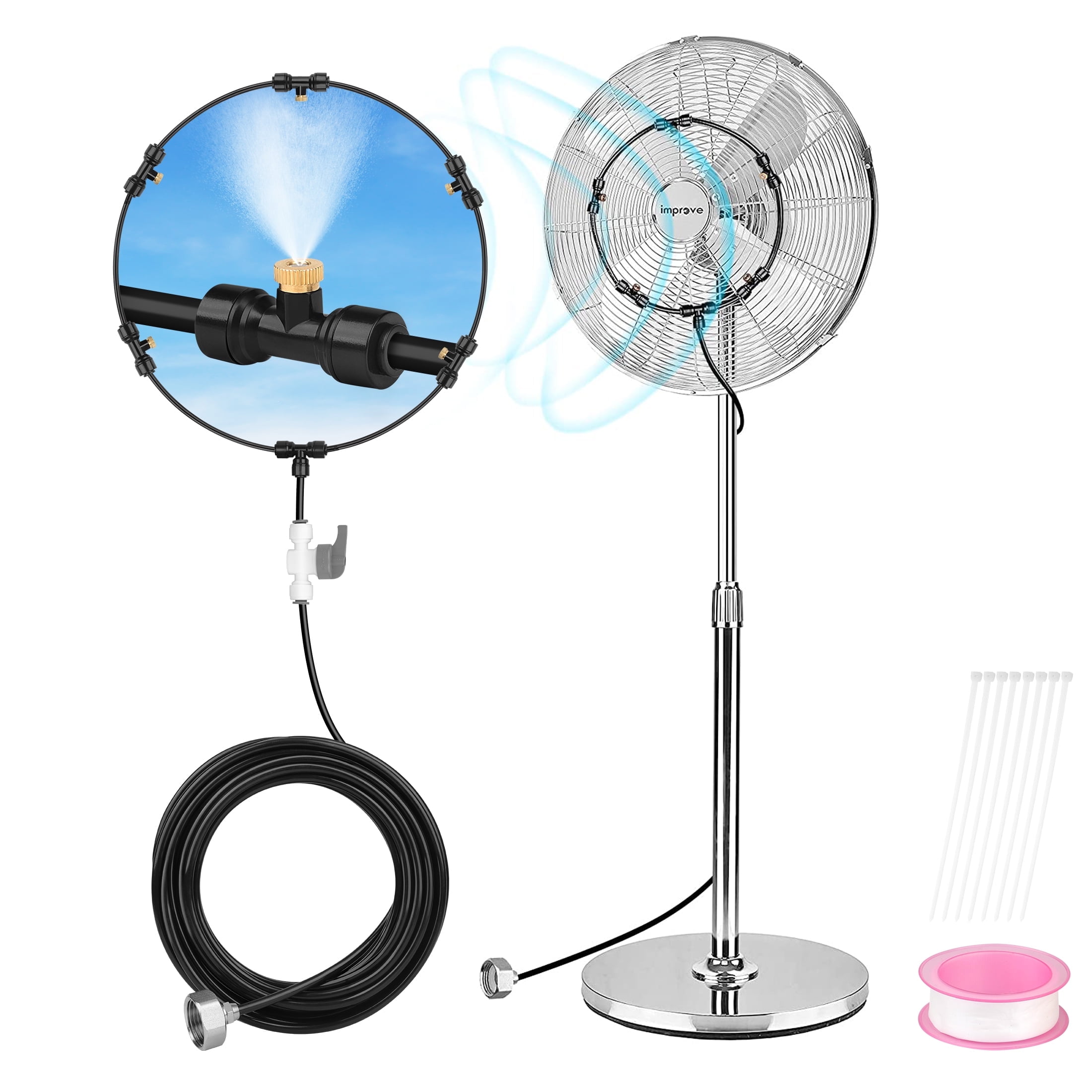 EEEkit 26.2ft Outdoor Misting Cooling System, Fan Mister Kit with 4 ...