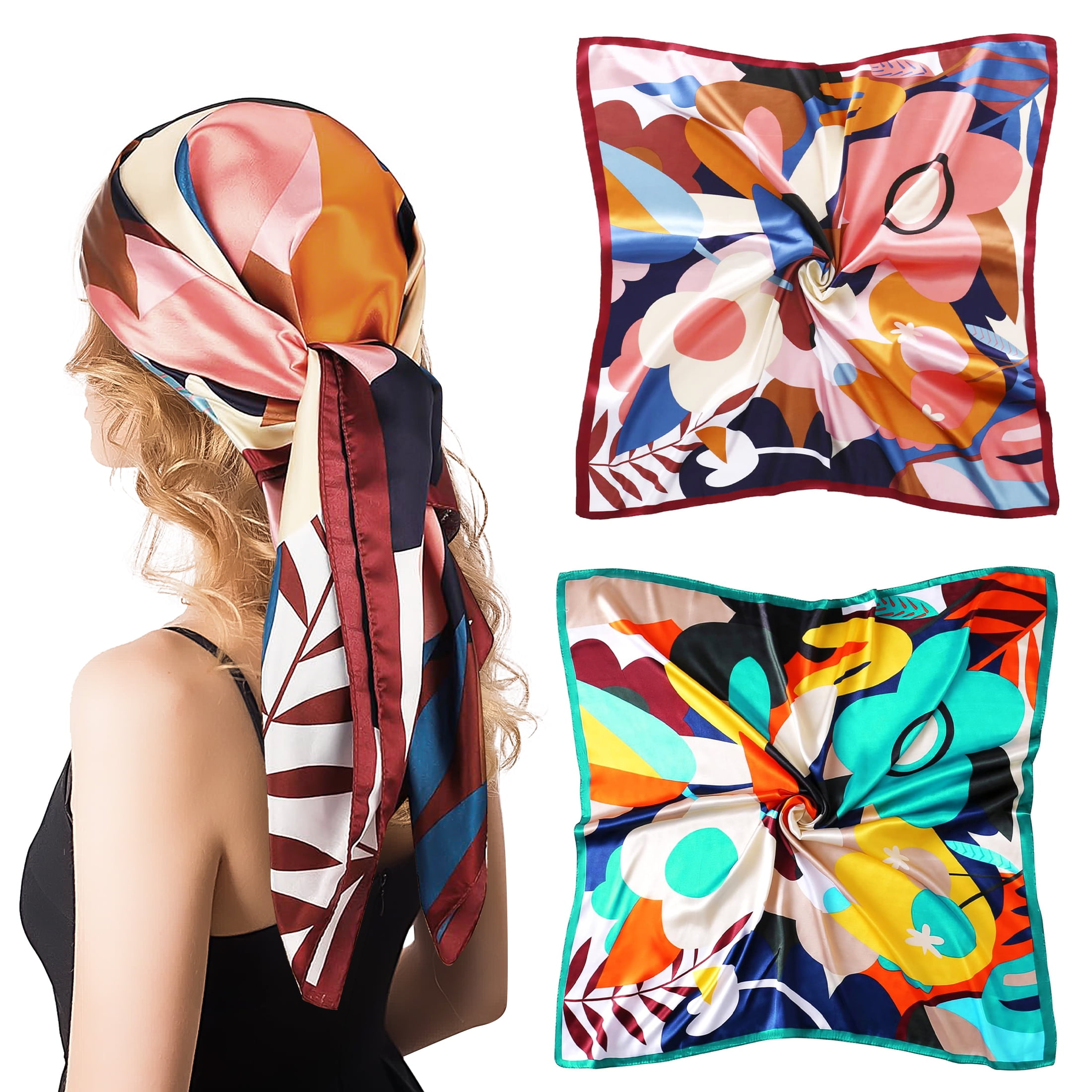 Hotian Paisley Print Satin Head Scarf Ditsy Floral Hair Scarf Large ...