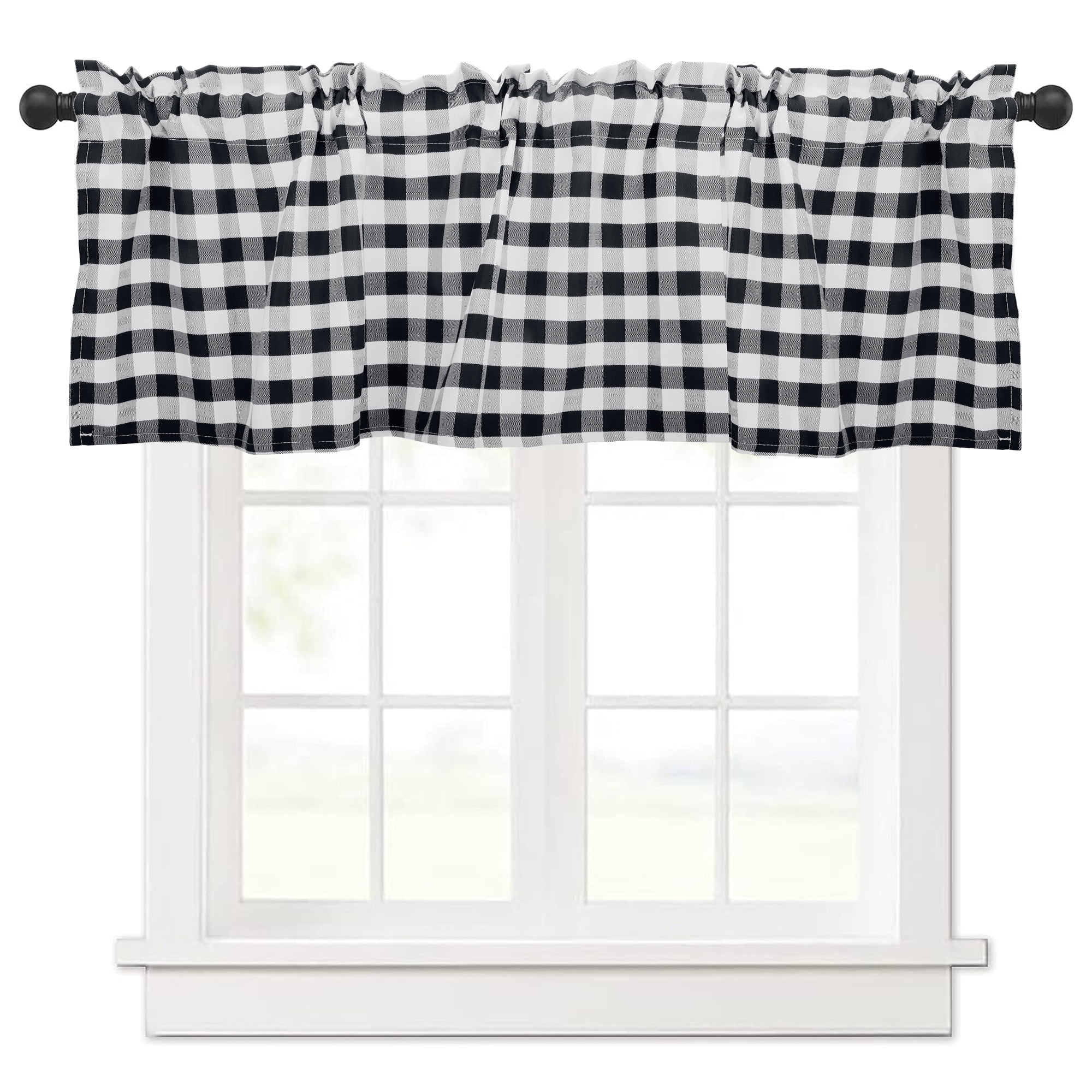 EEEkit 2pcs Kitchen Curtains, Buffalo Check Curtain Valances Boho Rod ...