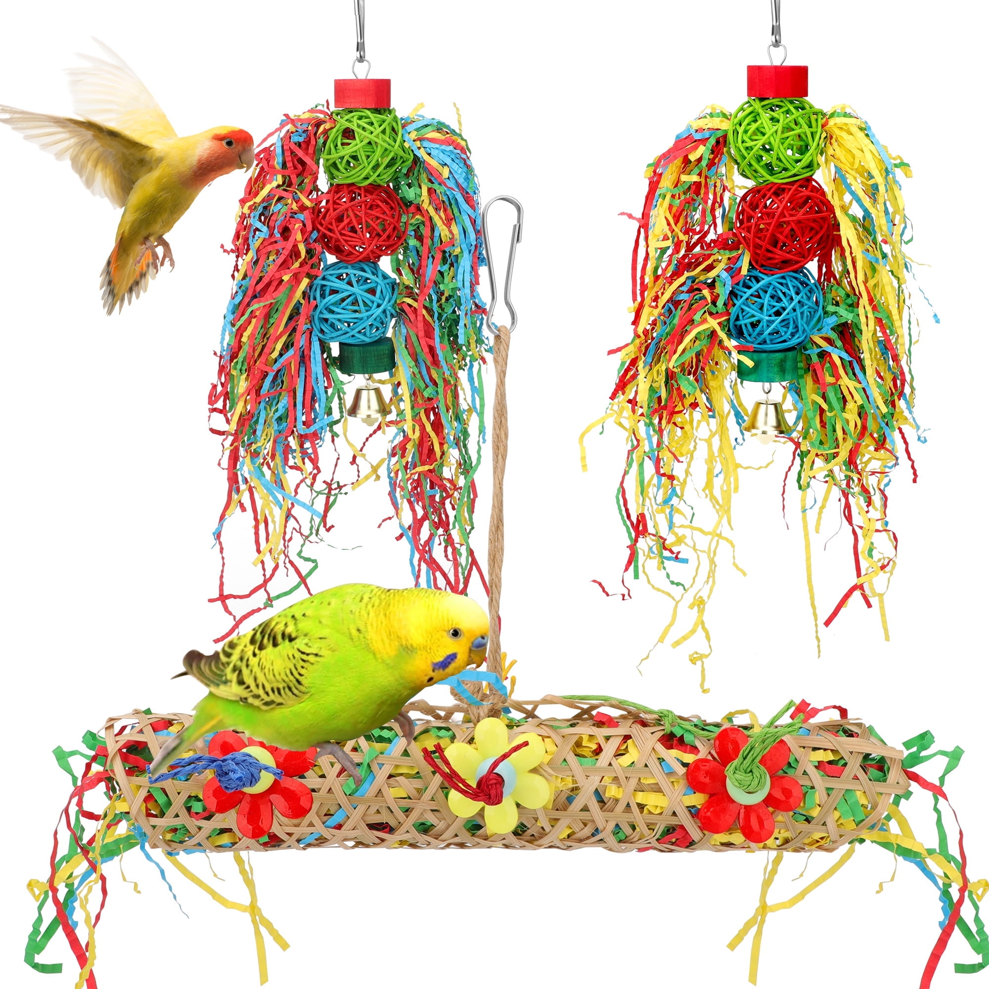 EEEkit 3pcs Parrot Chewing Toys, Bird Foraging Shredder Toys for ...