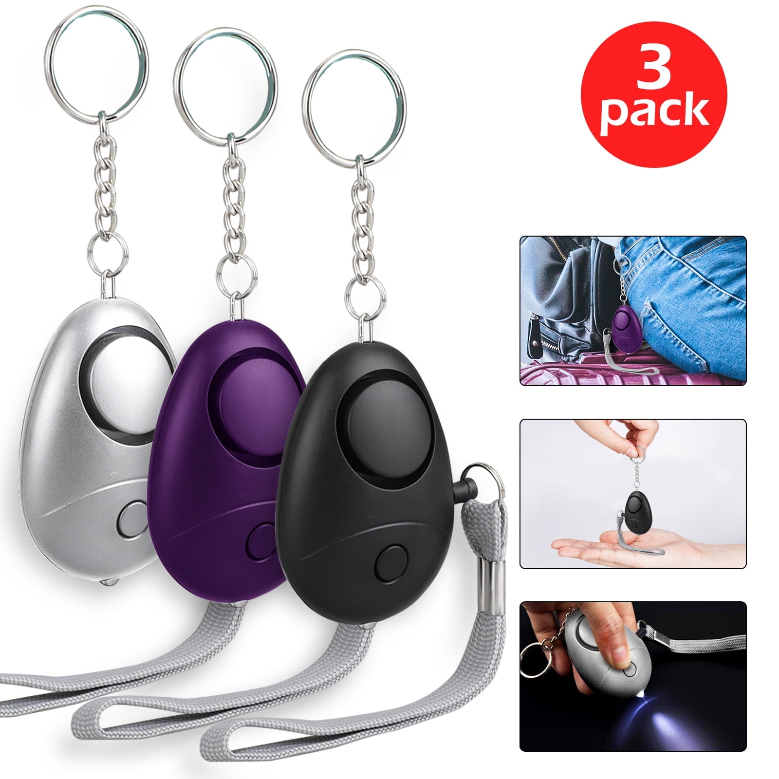 EEEkit 3pcs Safe Sound Personal Alarm Keychain, 140DB Personal Alarms for Woman Self-Defense ...