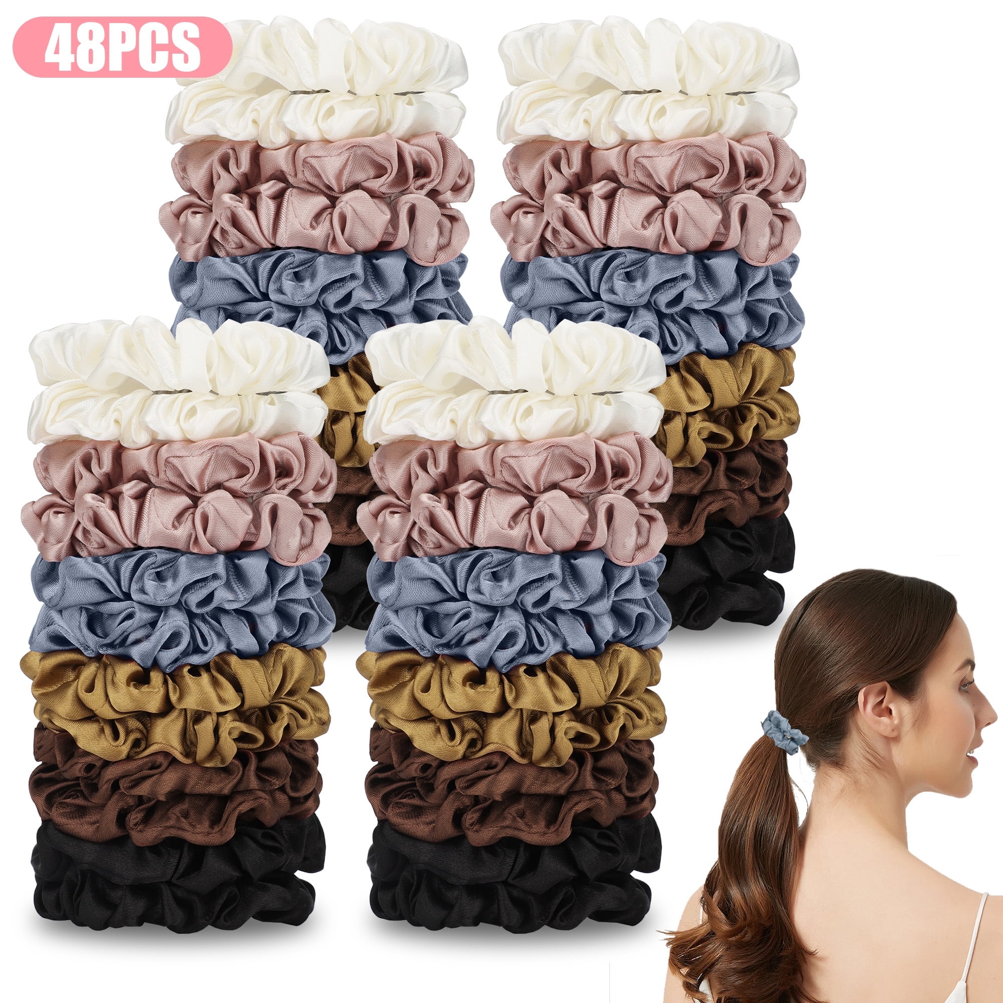 EEEkit 48pcs Satin Hair Scrunchies for Women Girls, Elastic Hair Bands ...