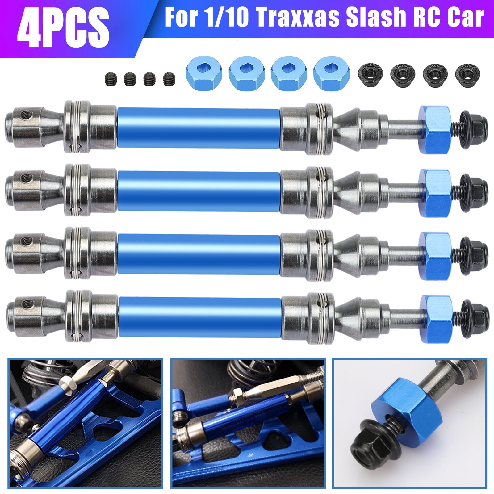 EEEkit 4pcs Front & Rear CVD Drive Shaft Fit for 1/10 Traxxas Slash Rustler VXL 4X4 4WD RC Car ...