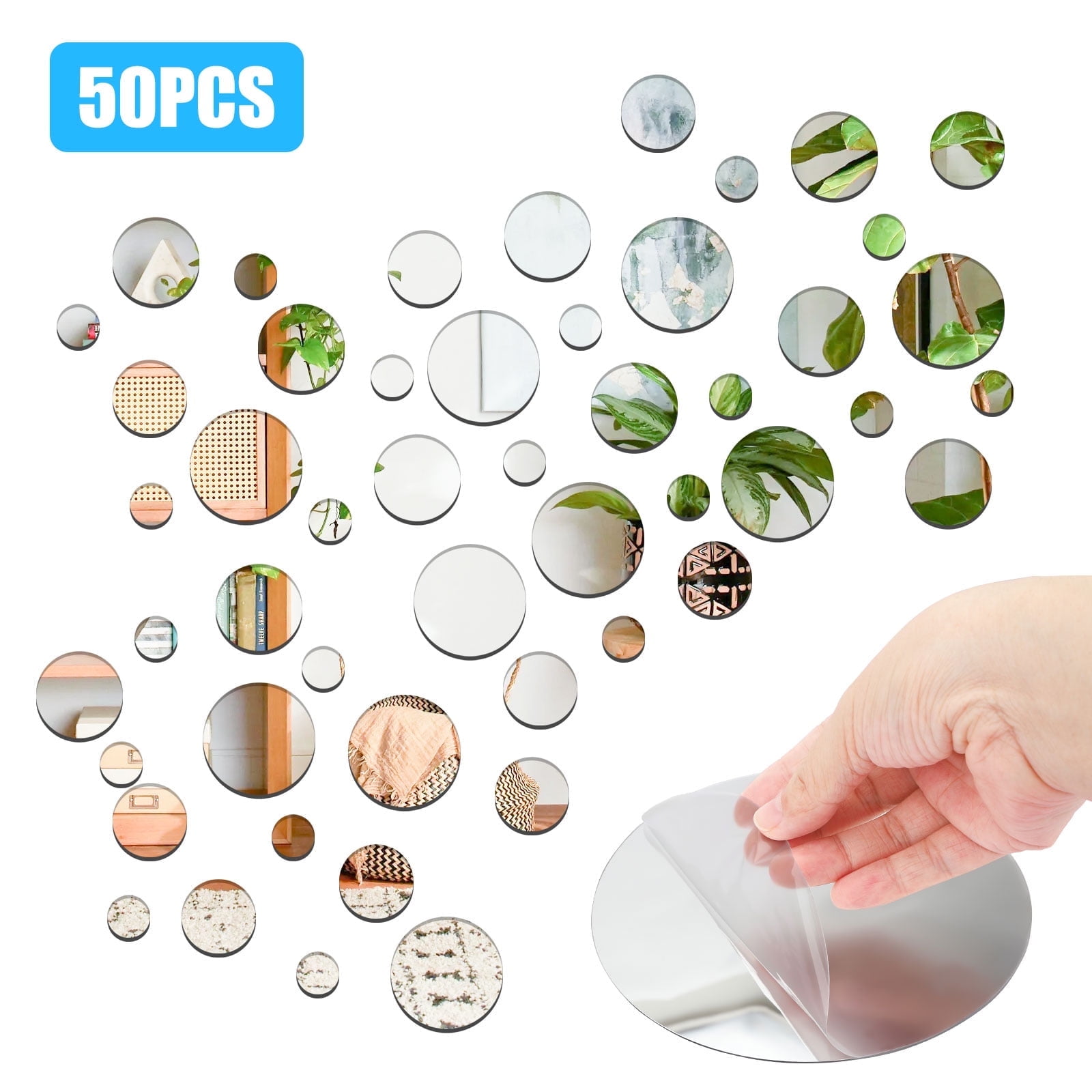 EEEkit 50pcs 3D Mirror Wall Stickers, DIY Round Self Adhesive Acrylic ...