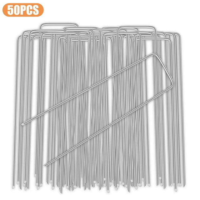 "EEEkit 50pcs 6"" Heavy Duty Metal Garden Staples, Galvanized U-Shaped ...