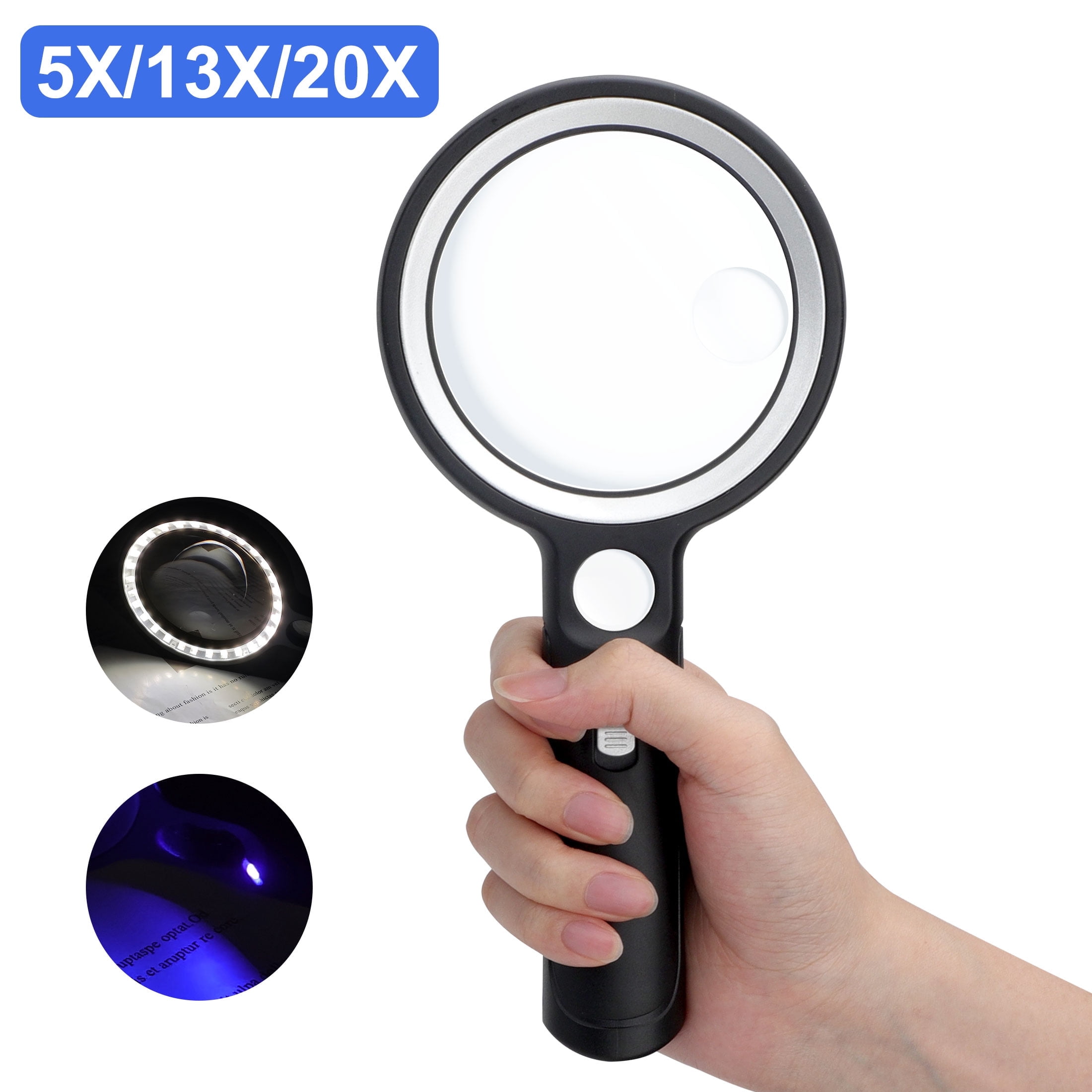 EEEkit 5X 13X 20X Magnifying Glass with LED Lights, Handheld Reading ...