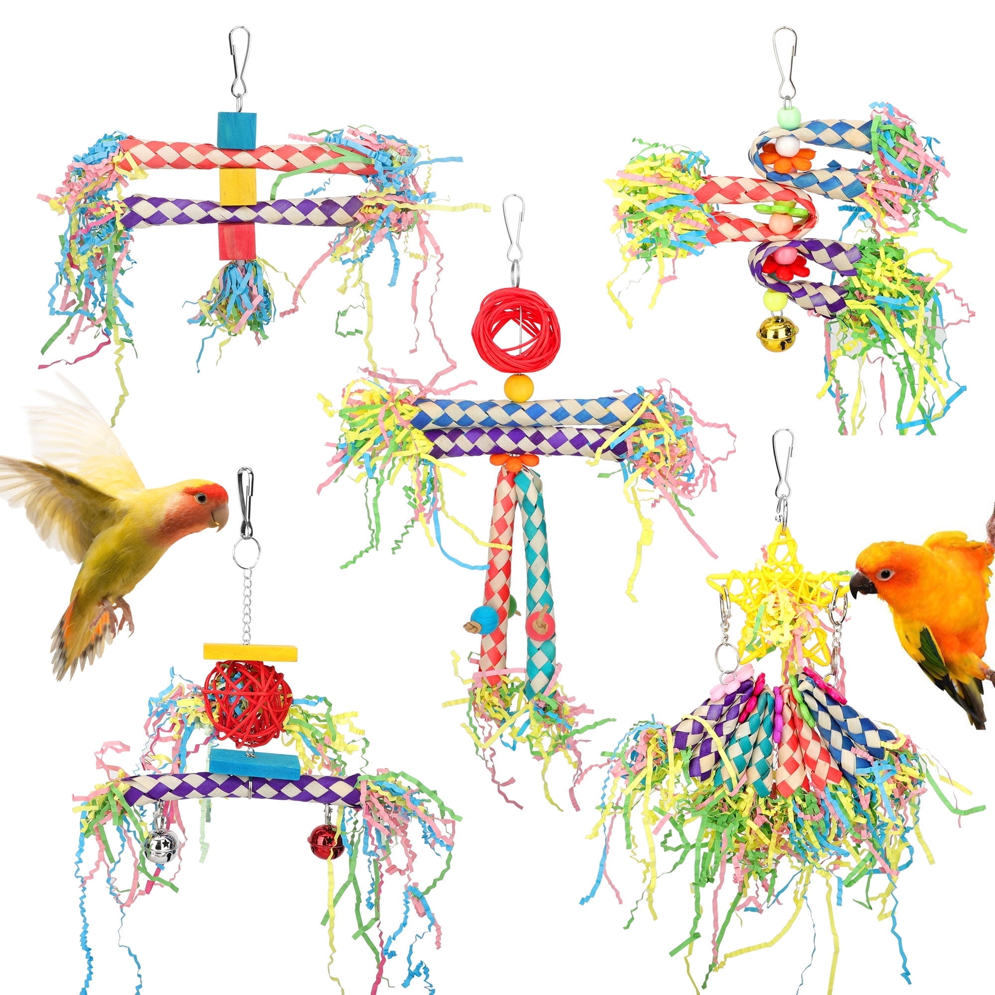 EEEkit 5pcs Bird Chewing Toys, Bird Cage Foraging Hanging Shredder Toys ...