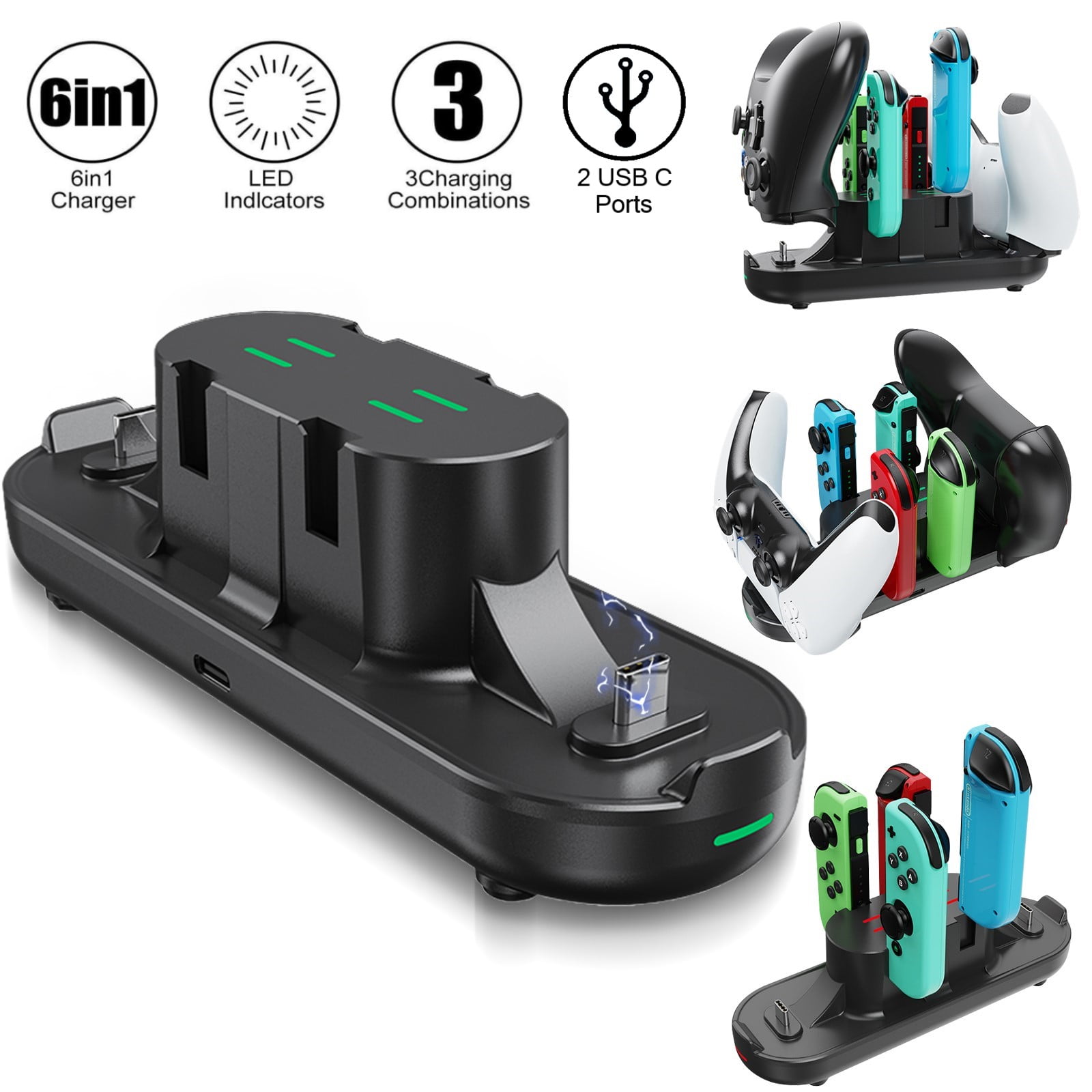 EEEkit 6-in-1 Charging Station Fit for Nintendo Switch/Joy-Con/Pro ...