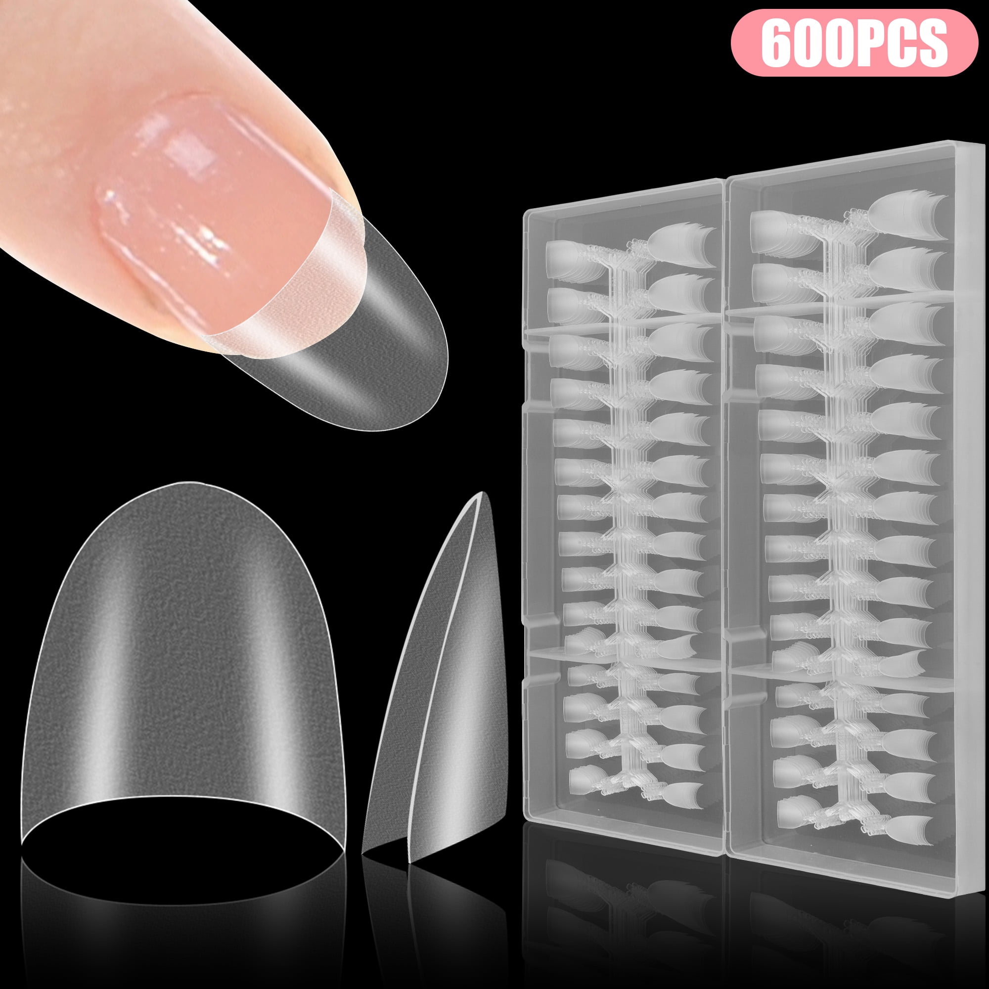 EEEkit 600pcs Short Oval Nail Tips, Full Matte Acrylic No C Curve Round ...