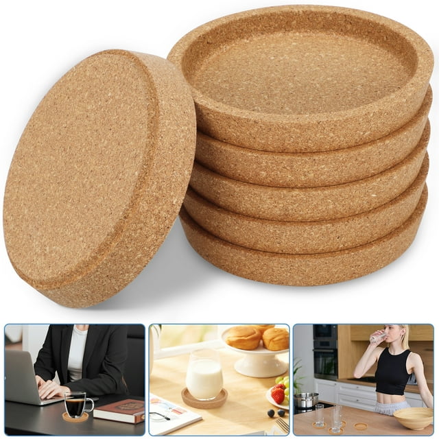"EEEkit Set of 6 Thirsty Cork Coasters, Quick Absorption, Heat ...