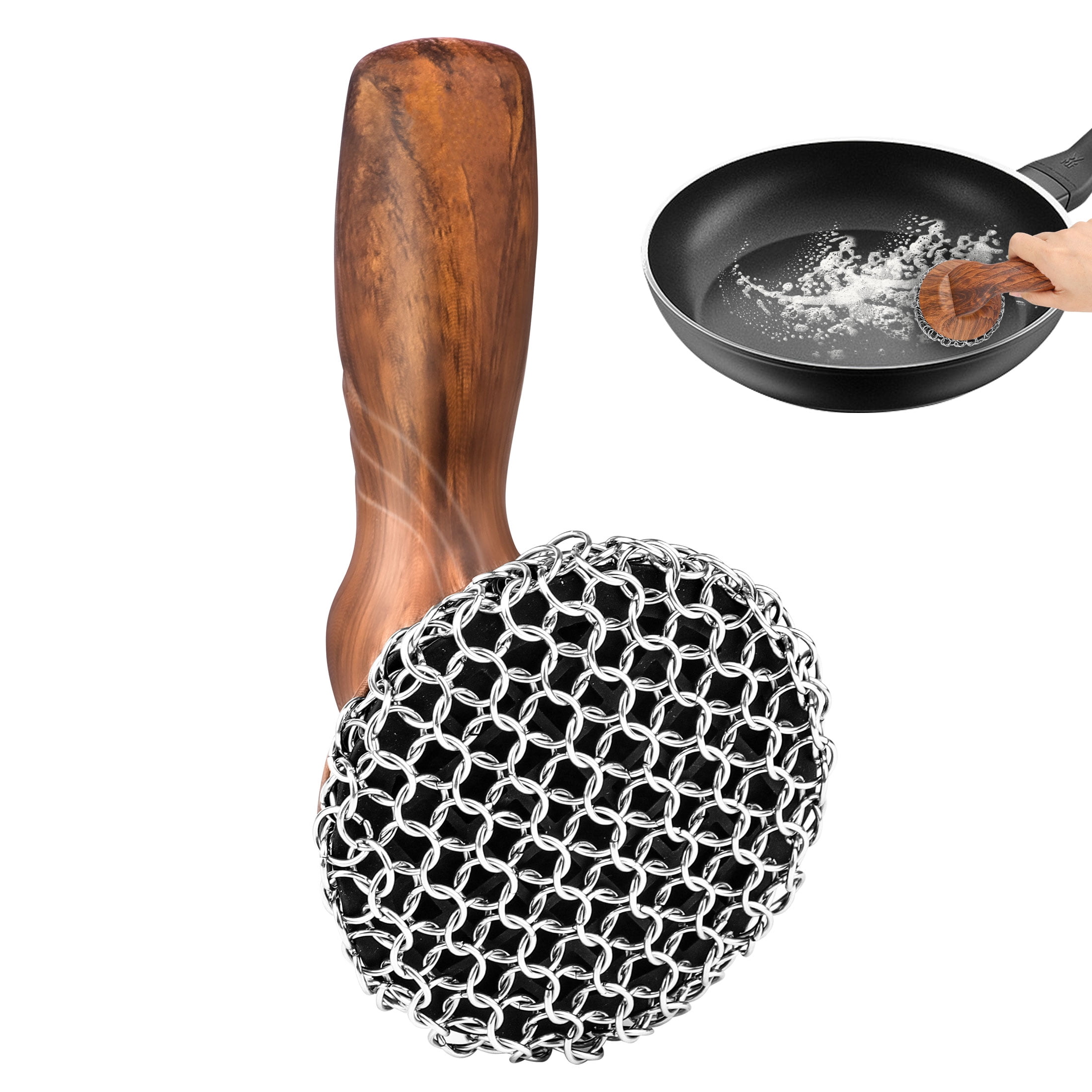 EEEkit Cast Iron Scrubber with Handle, Stainless Steel Skillet Cleaner ...