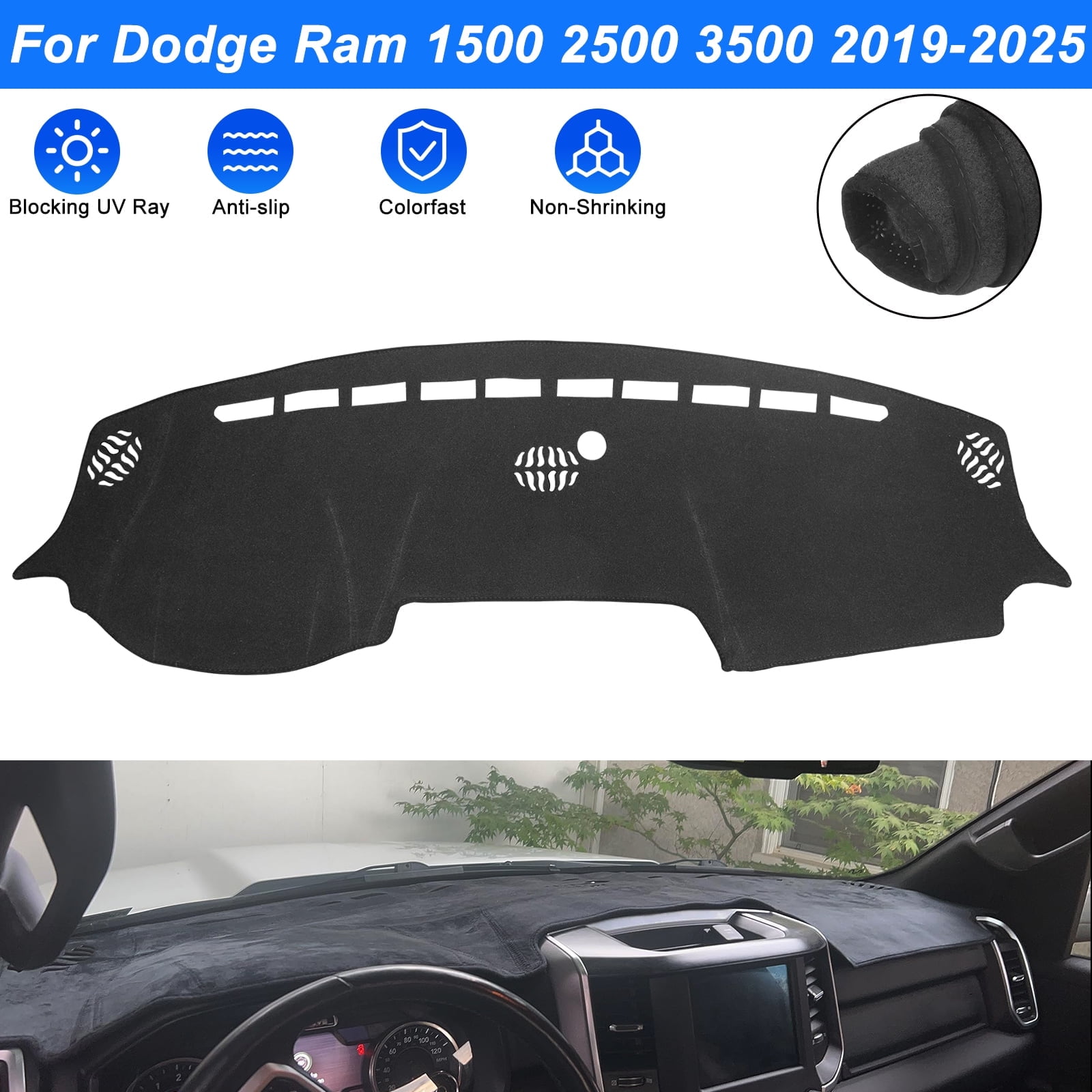 EEEkit Dash Cover Mat Fit for 2019-2025 Dodge Ram 1500 2500 3500, Anti ...