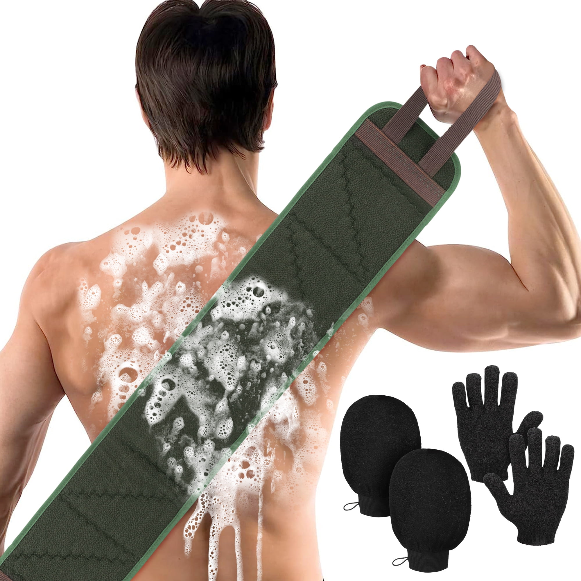 EEEkit Exfoliating Body Scrubber Set - 1 Pair Exfoliating Mitts + 1 ...