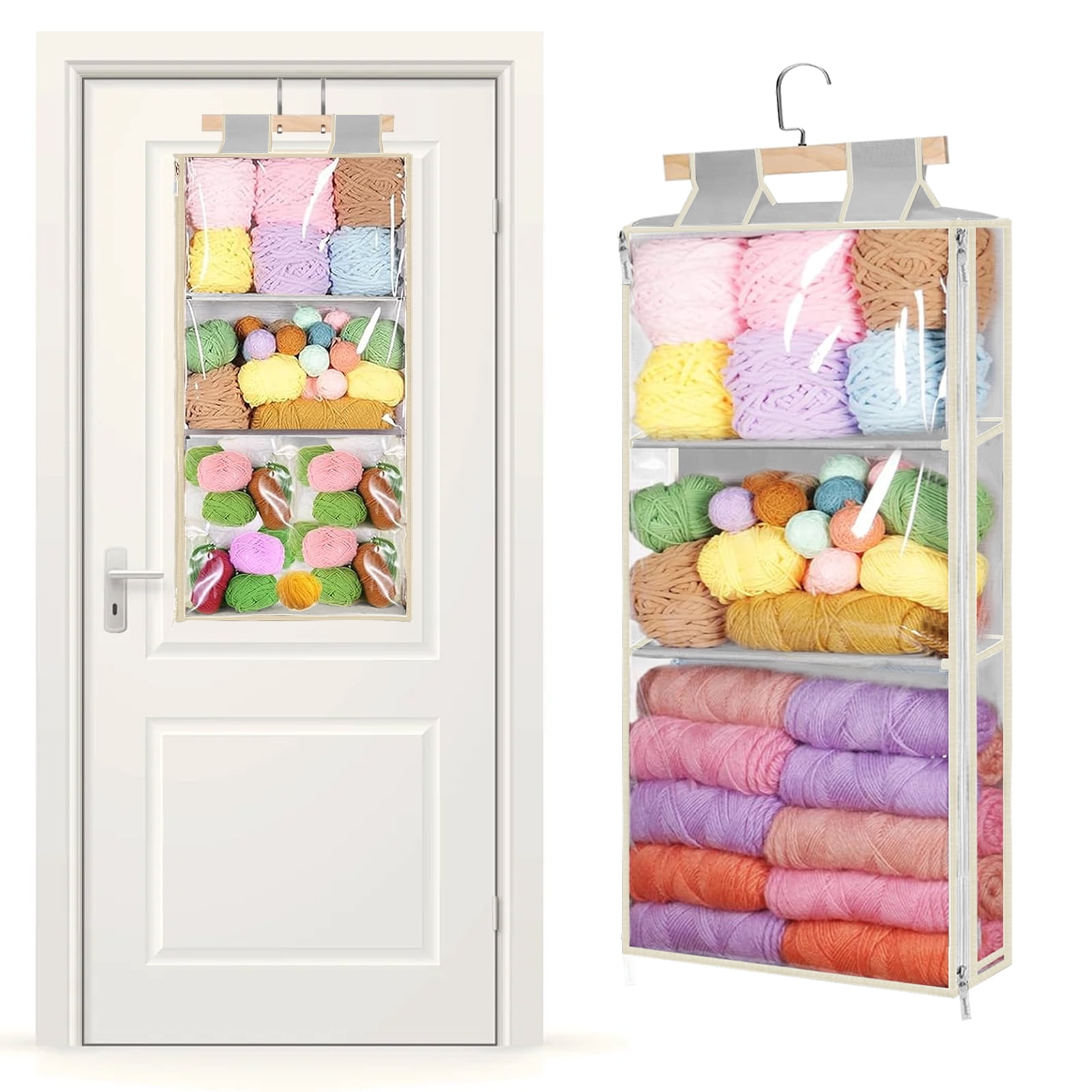 EEEkit Hanging Yarn Storage Organizer, Clear Knitting Yarn Holder with ...