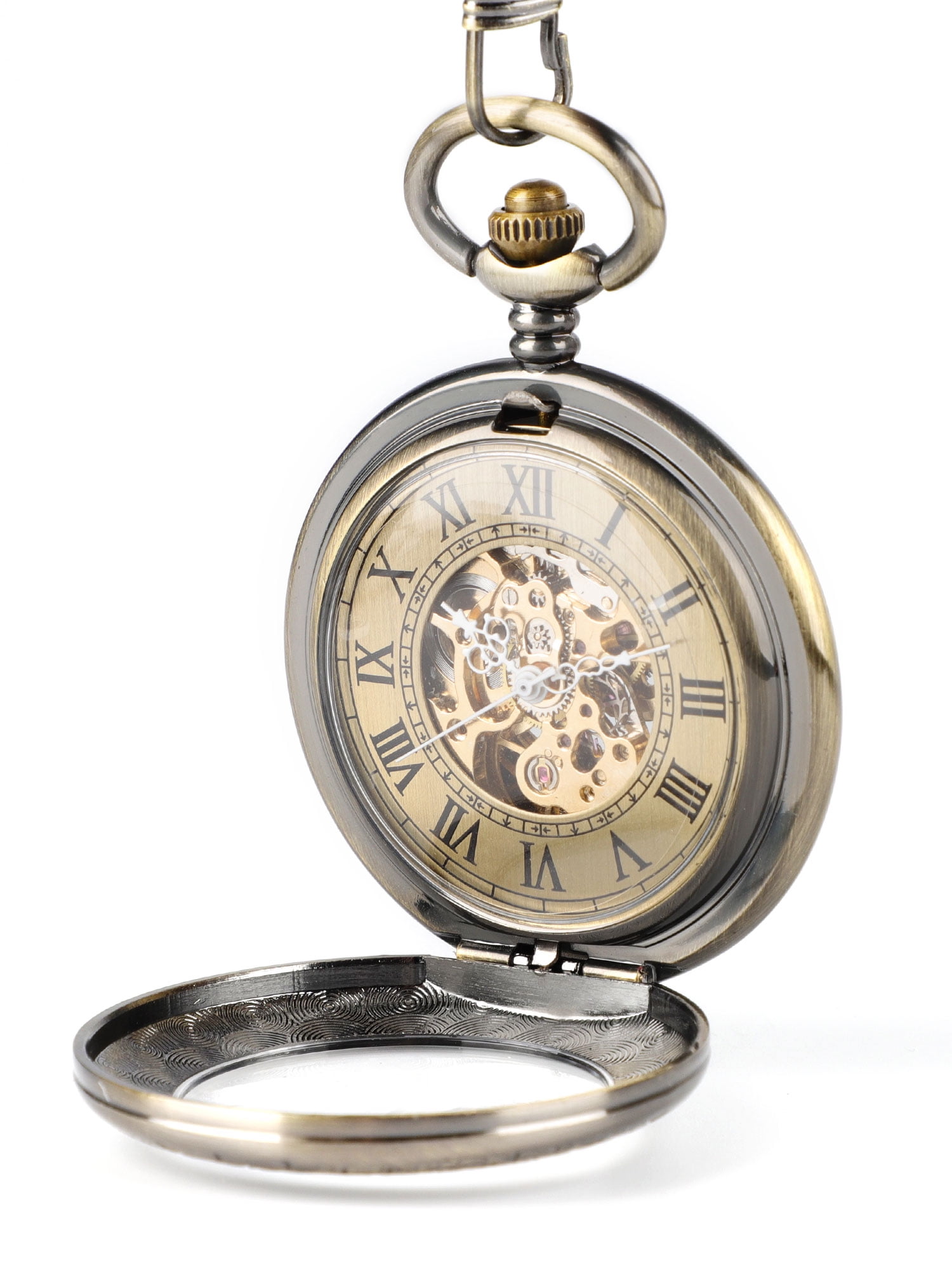 EEEkit Men's Skeleton Mechanical Pocket Watch with Chain, Retro Roman ...