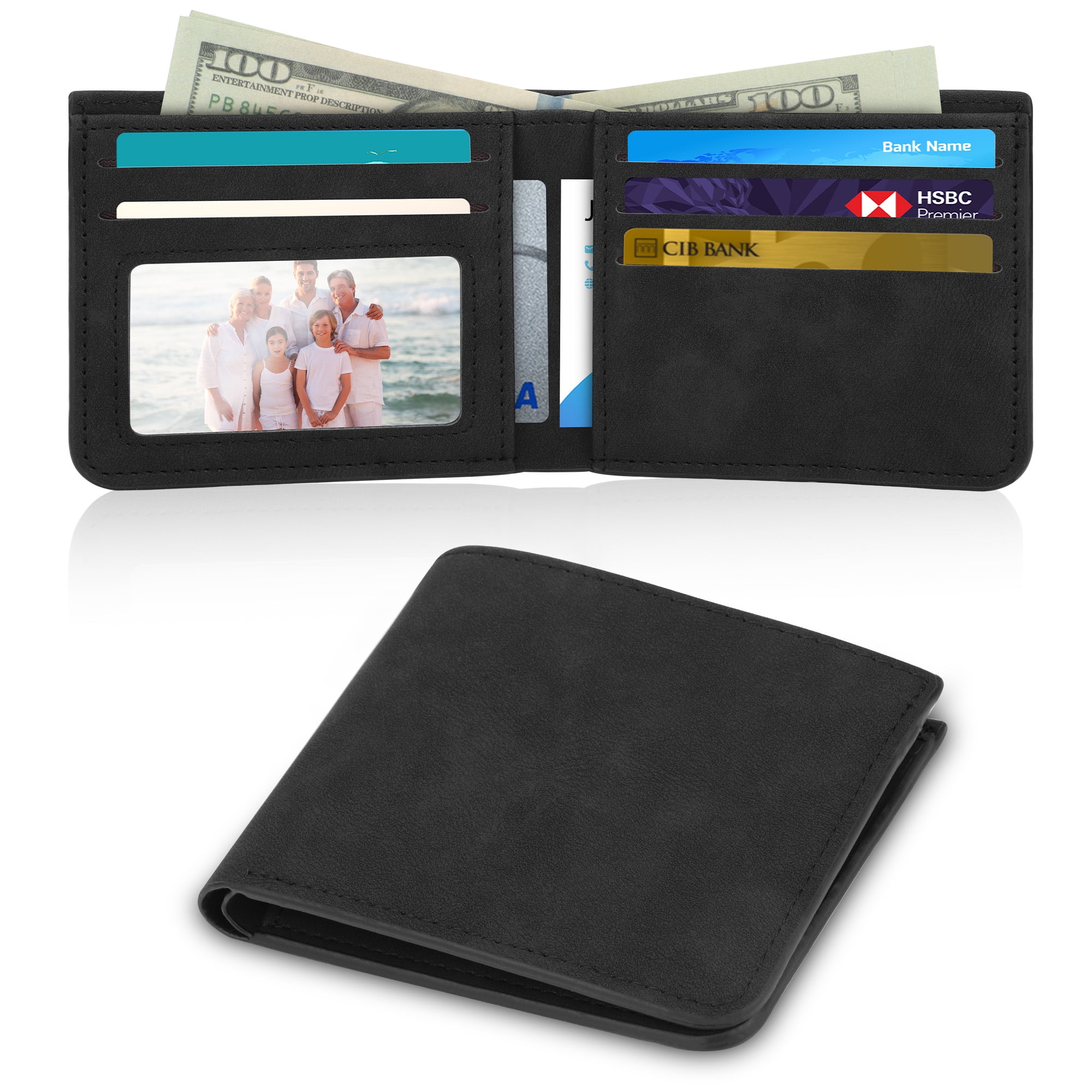 EEEkit PU Leather Wallet for Men, Minimalist Card Holder, Small Bifold ...