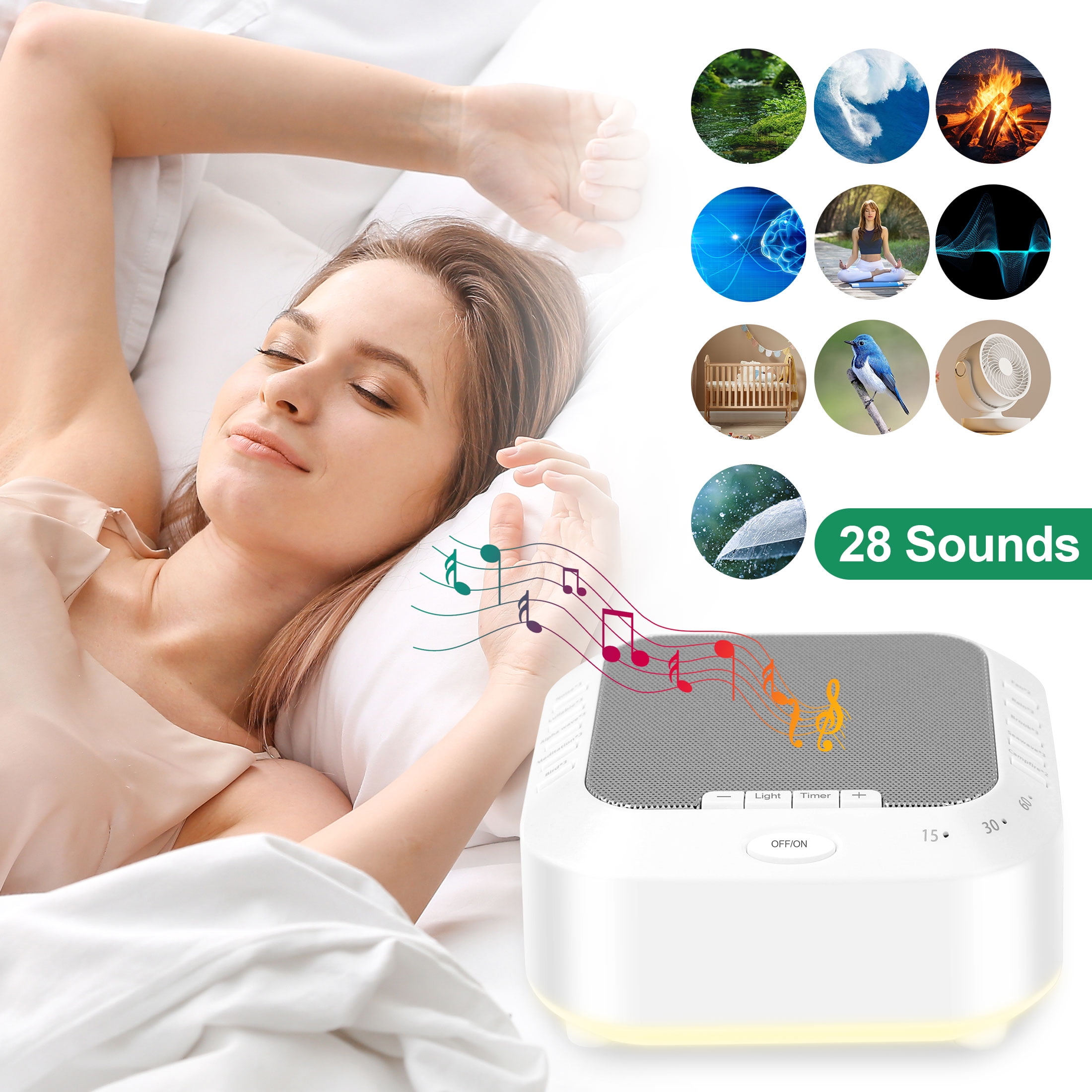 EEEkit Portable Sound Machine for Sleeping, White Noise Machine with 28 ...
