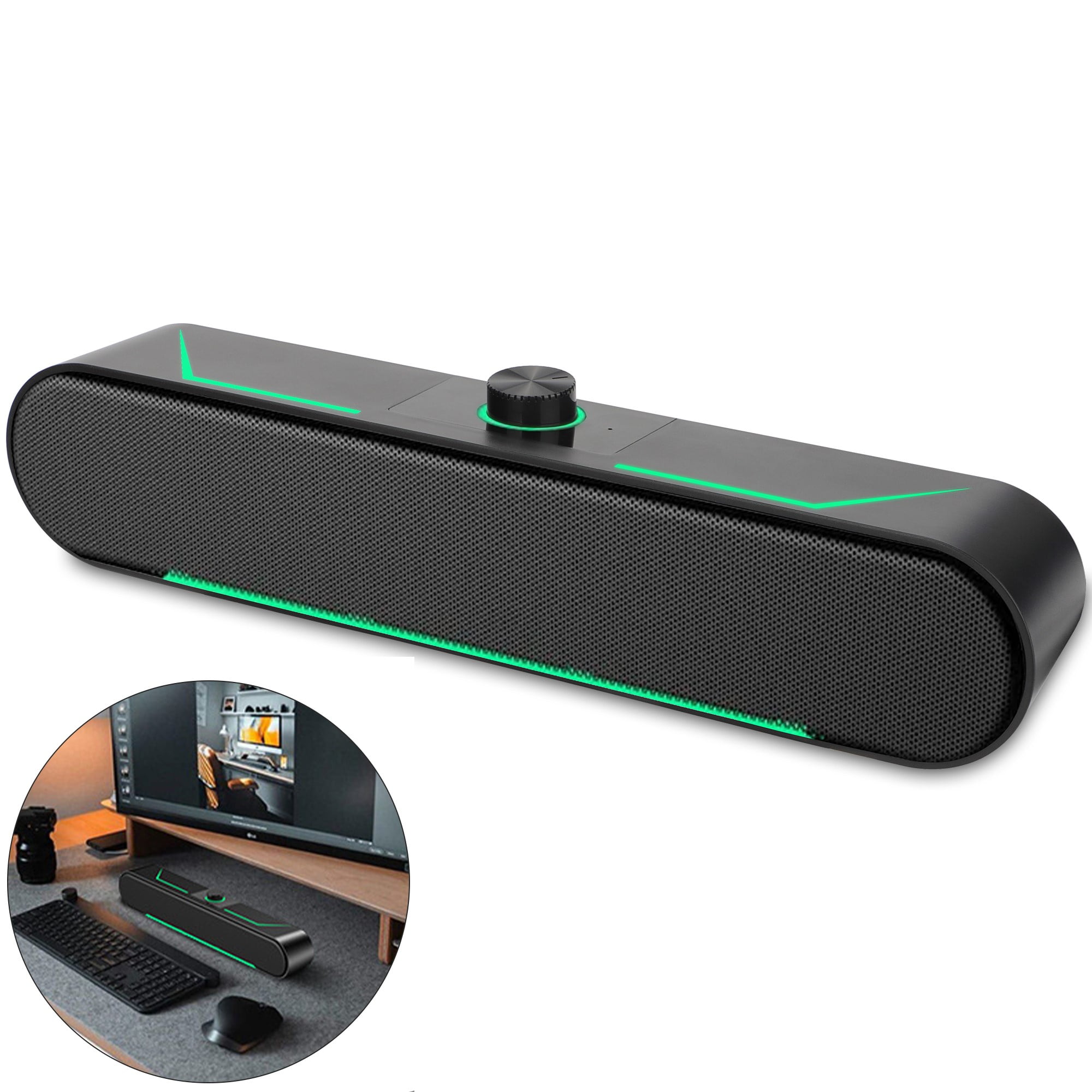 EEEkit RGB Desktop Soundbar with Volume Knob, 2.0 Channel USB Gaming ...