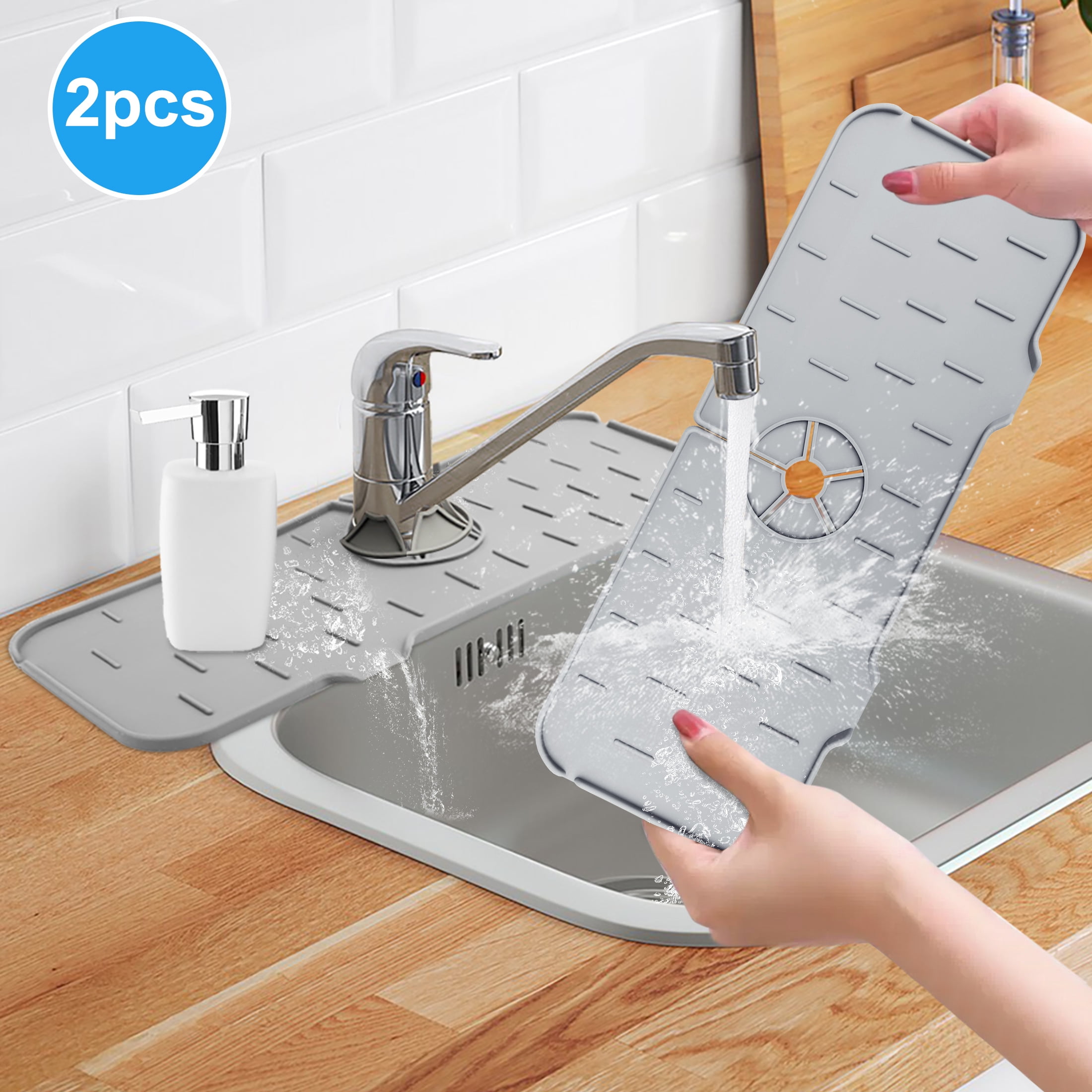 EEEkit 2pcs Silicone Kitchen Faucet Mat, Sink Splash Guard, Drip ...