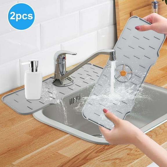 24'' Longer Faucet Mat for Kitchen Sink Splash Guard[7° Slope Fast Self ...