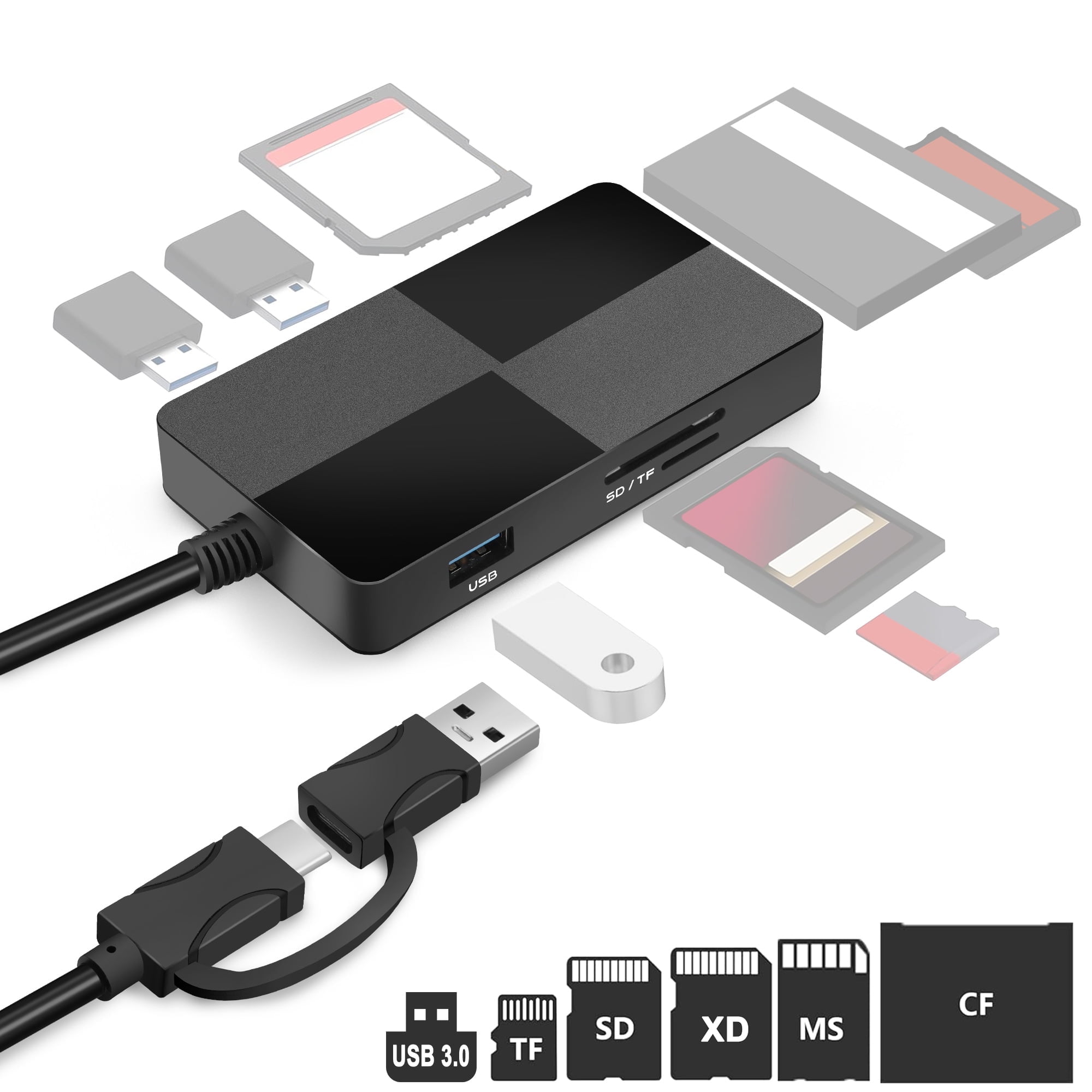 EEEkit USB C USB3.0 Memory Card Reader Hub with SD/XD/TF/CF/MS Card Reader Slot & 3 USB 3.0 ...