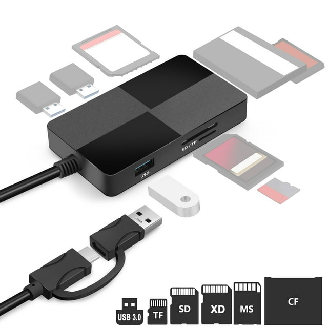 EEEkit USB C USB3.0 Memory Card Reader Hub with SD/XD/TF/CF/MS Card ...