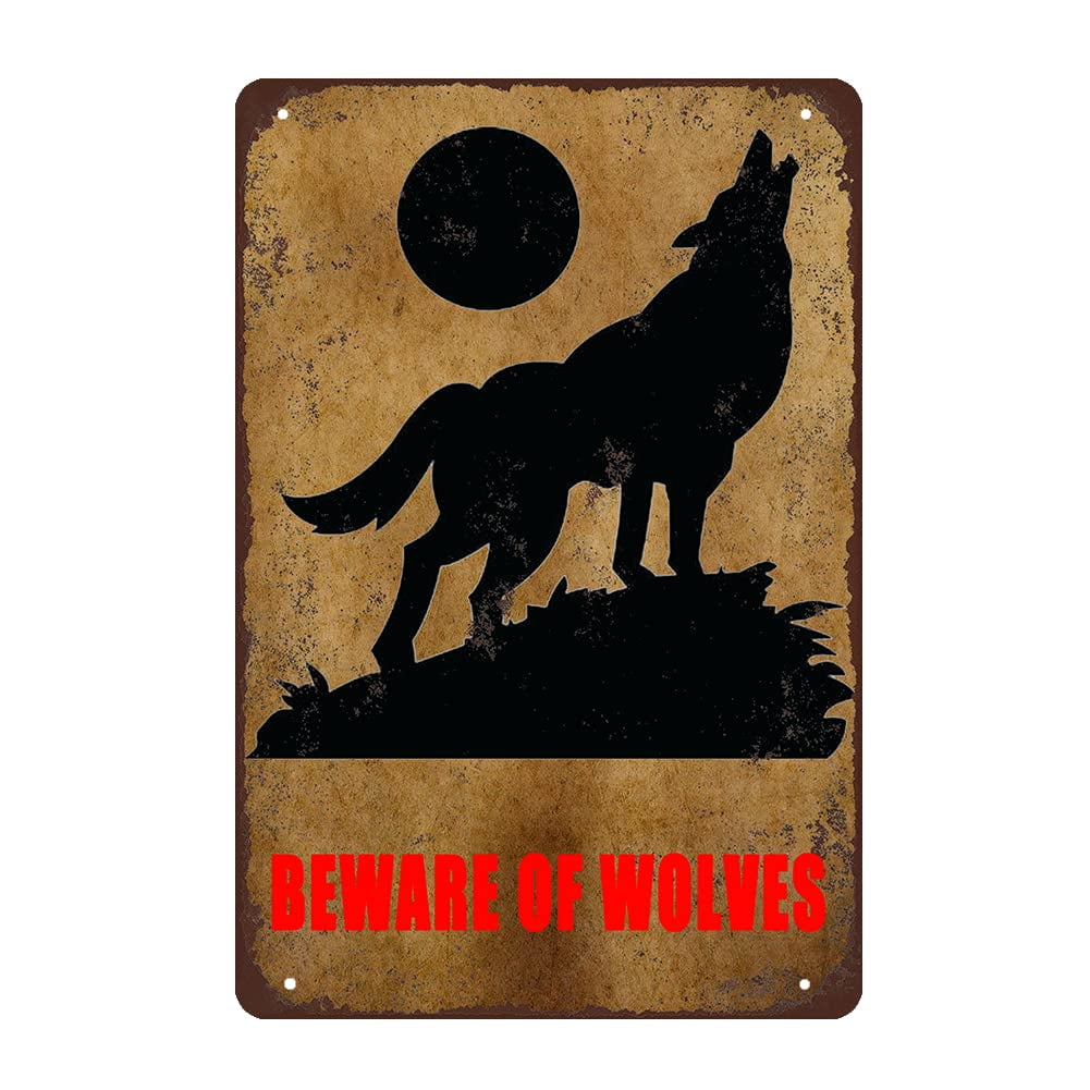 EEIOKGMS BEWARE OF WOLVES Tin Metal Sign Retro Frameless Warning Poster ...