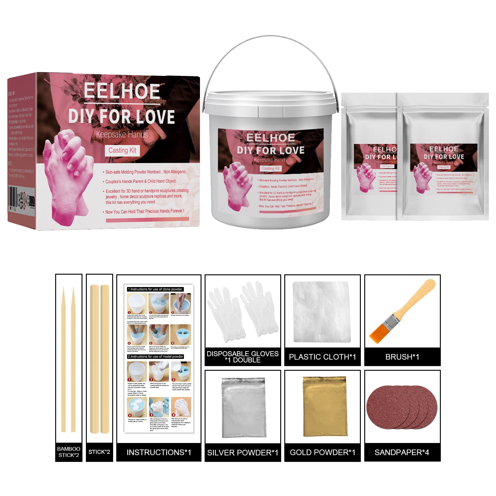 EELHOE 3D hand mold DIY kit three-dimensional hand mold making cloning ...