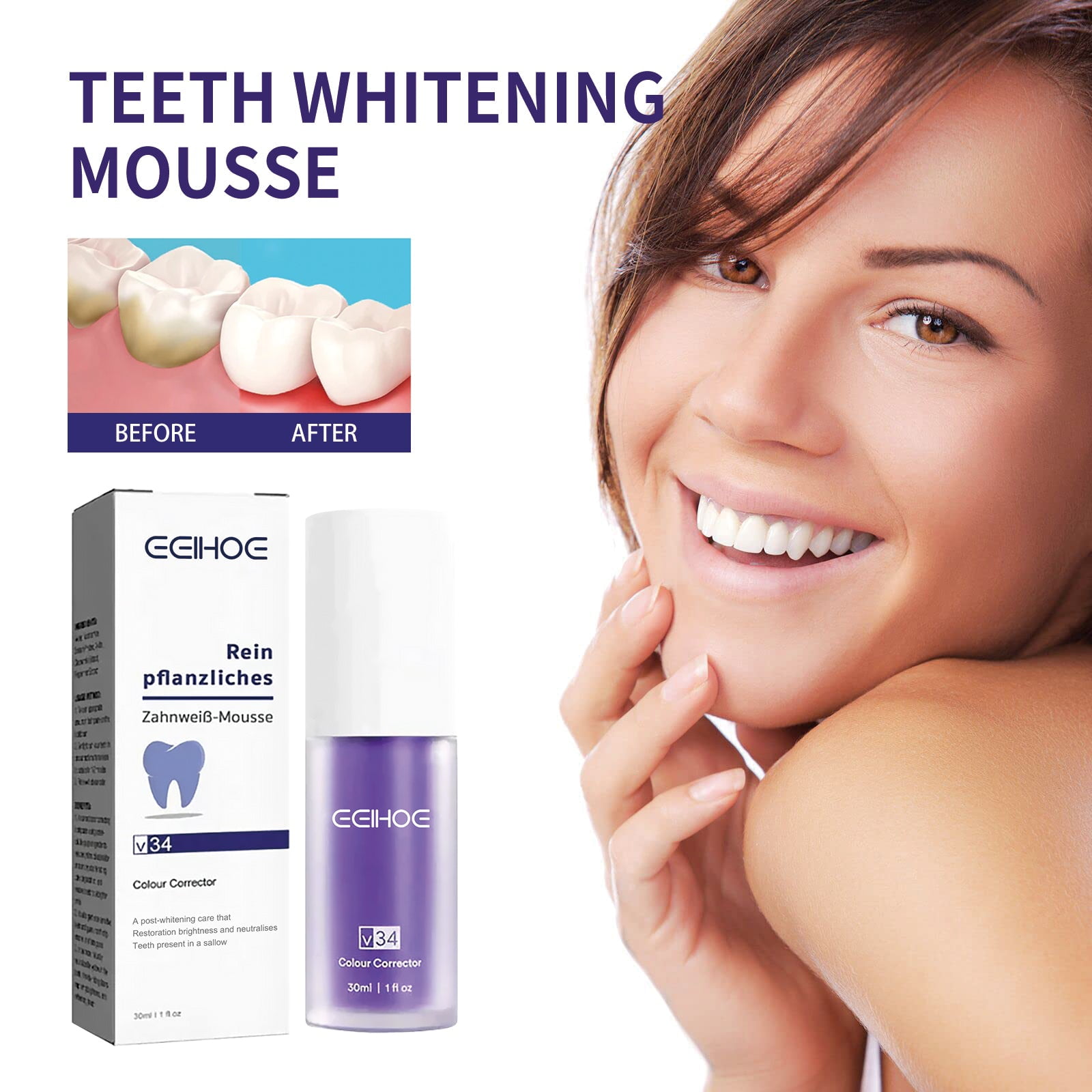 EELHOE V34 Tooth Whitening Toothpaste, Clean Stains Gums Care White ...