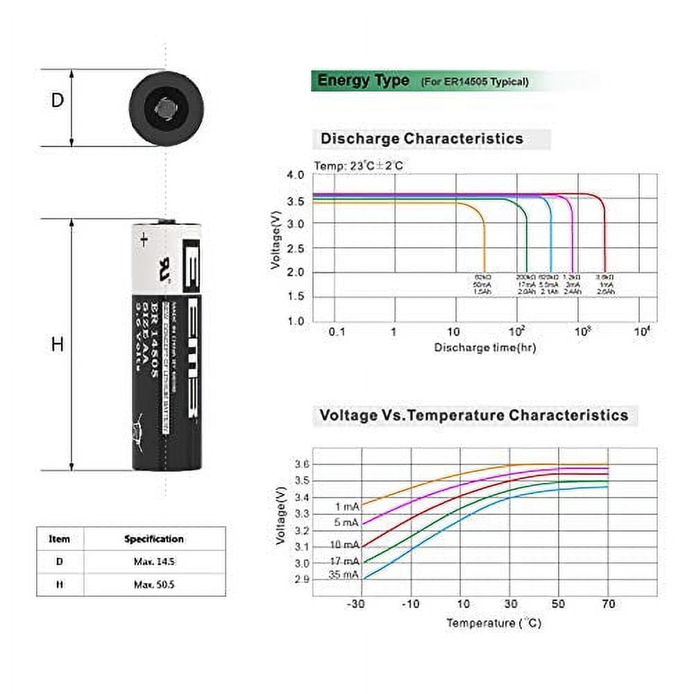 EEMB 10Pack ER14505 3.6V AA Lithium Batteries 2700mAh Li-SOCL₂ Non ...