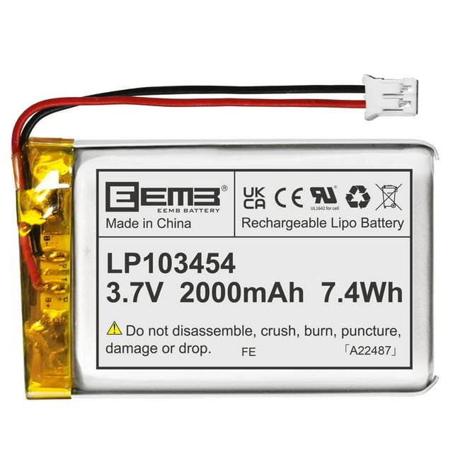 EEMB 3.7V Lithium Polymer Battery 2000mAh 103454 Lipo Rechargeable ...