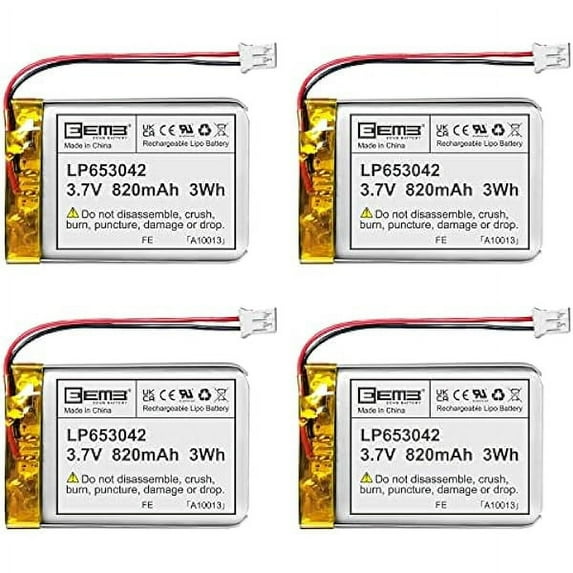 EEMB 4PACK Lithium Polymer Battery 3.7V 820mAh 653042 Lipo Rechargeable ...
