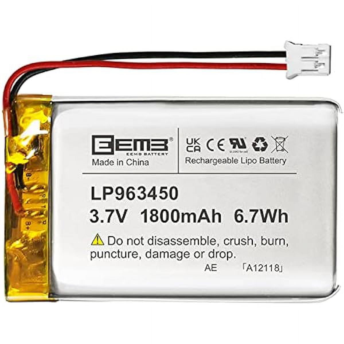 EEMB Lithium Polymer Battery 3.7V 1800mAh 963450 Lipo Rechargeable Battery Pack with Wire JST ...