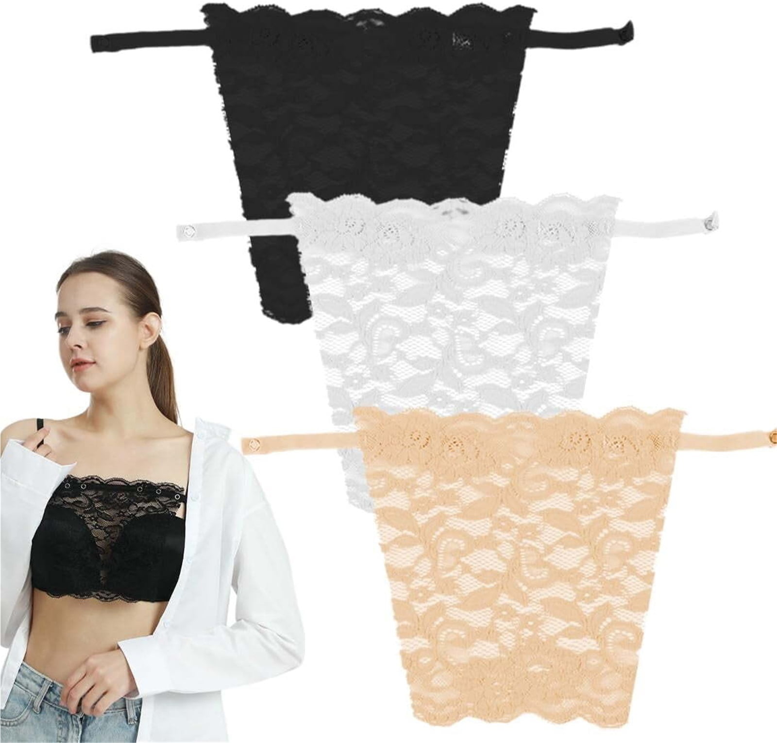 EESK 3 Pieces Modesty Panels for Low Cut Tops, cleavage cover up for dresses, Lady Lace Clip-On ...