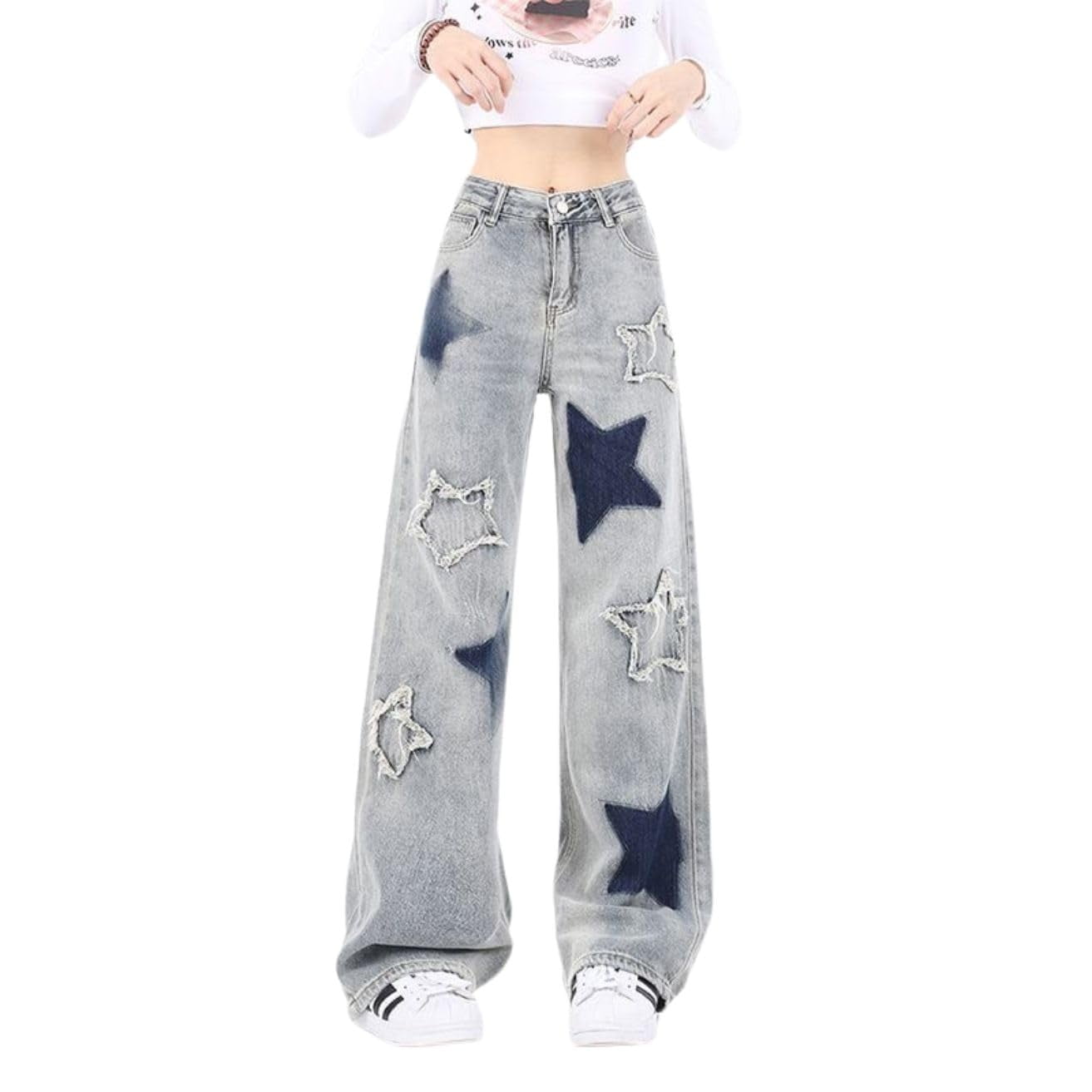 EESK Cute Jeans for Girls Women Heart Embroidered Pants High Waisted ...
