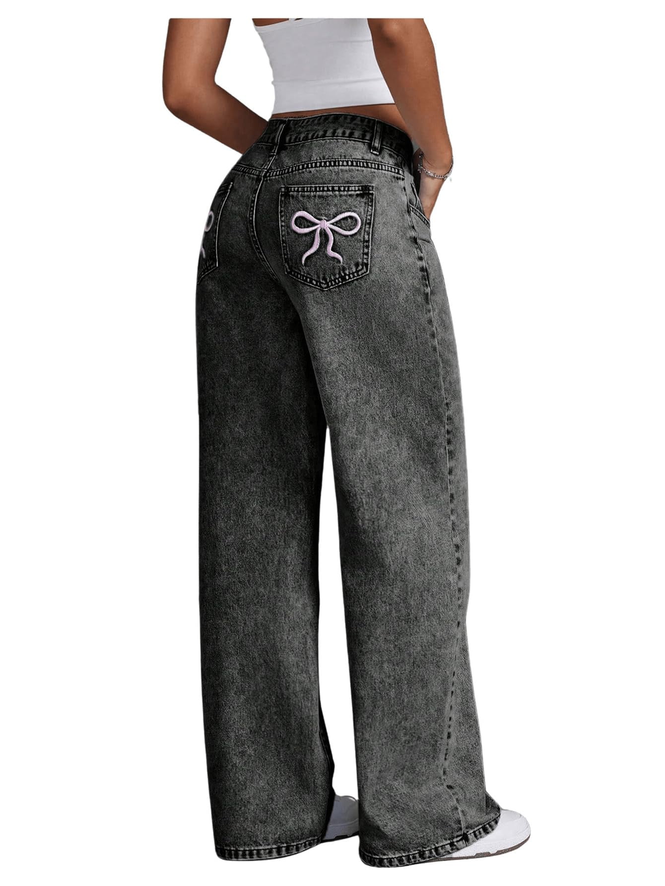 EESK Floerns Women's Bowknot Jeans Y2k Straight Leg Boyfriend Denim ...