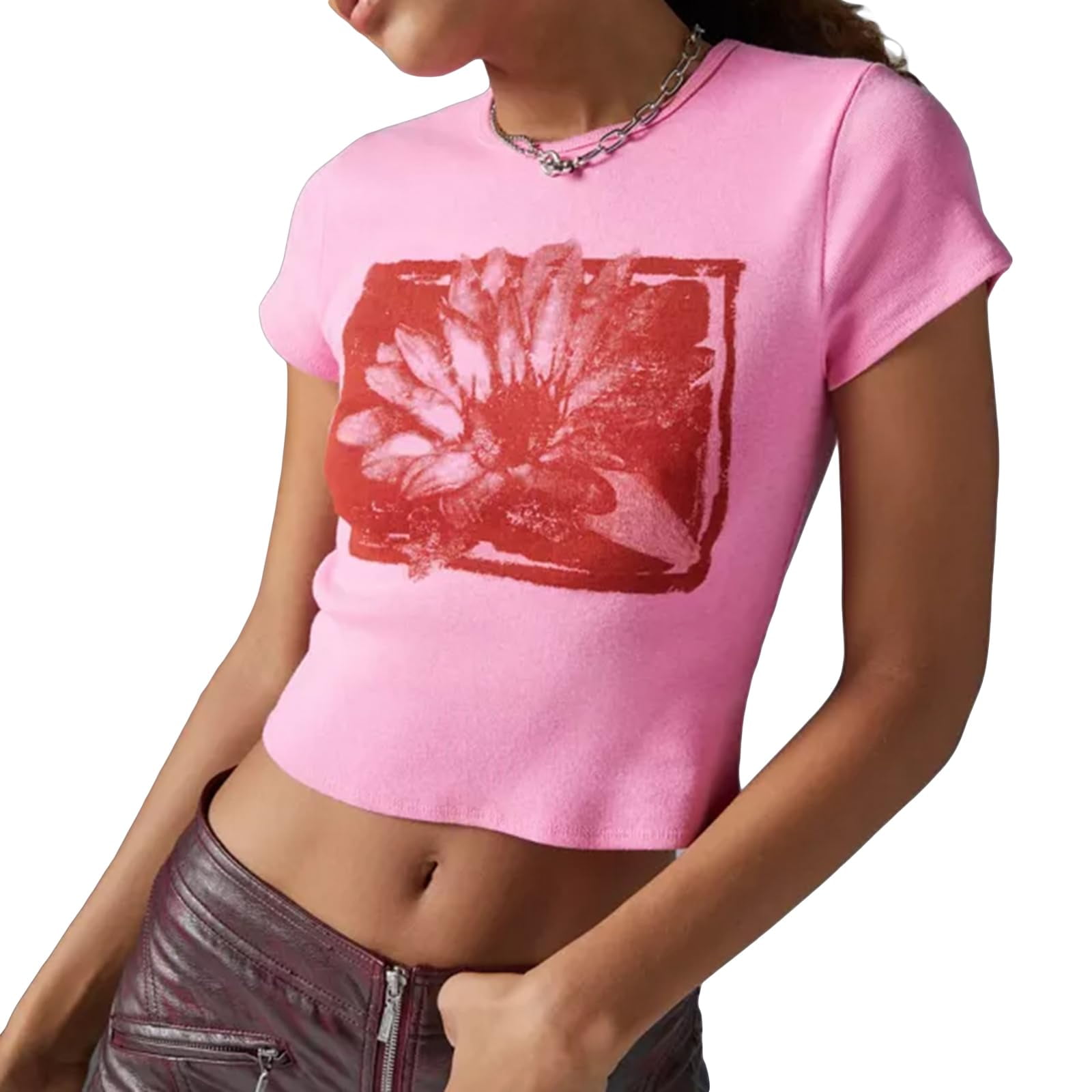 EESK Graphic Baby Tees for Women Teenagers Y2k Flower Print Crop Tops ...