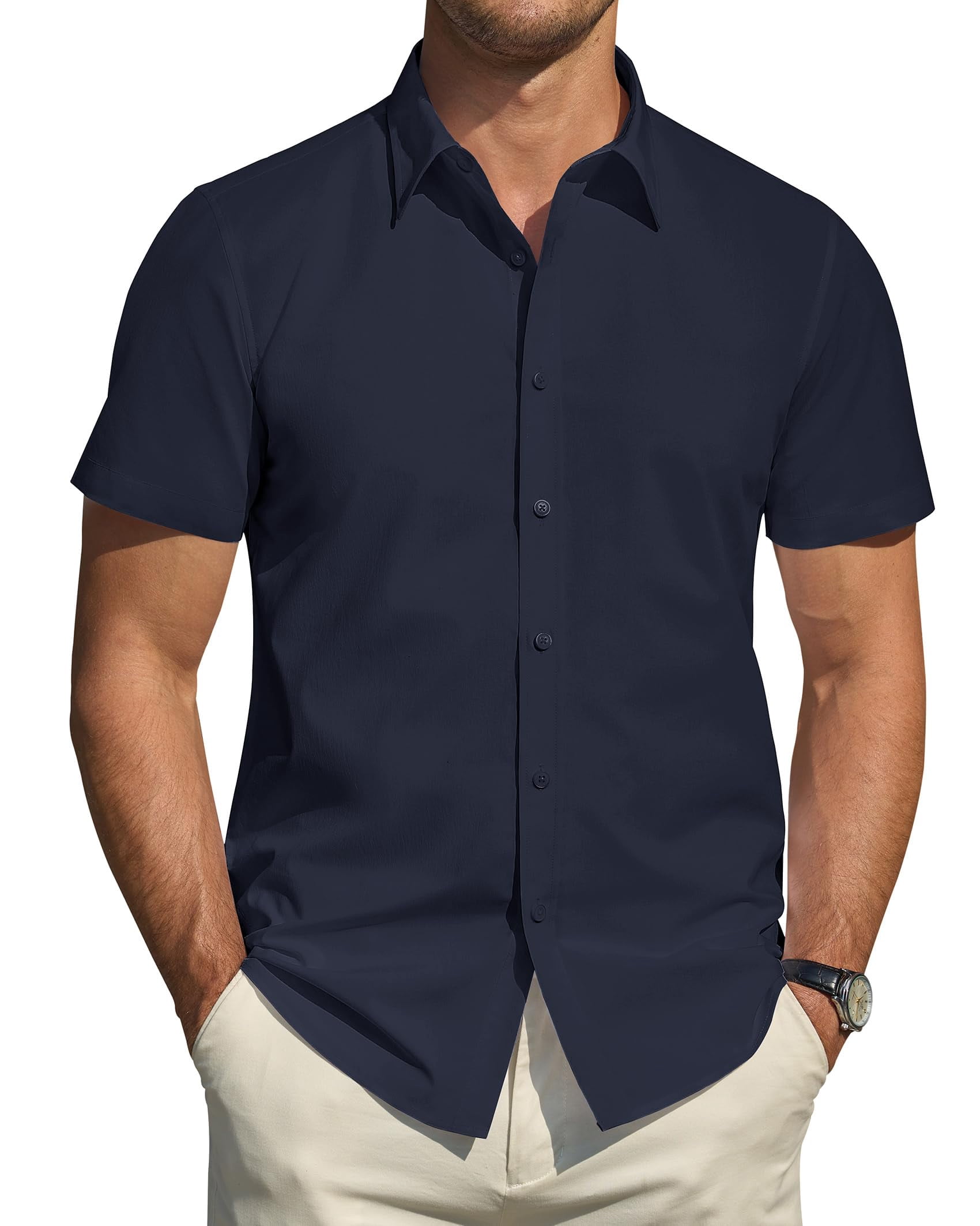 EESK Men's Dress Shirts Regular Fit Stretch Stain Proof Short Sleeve ...