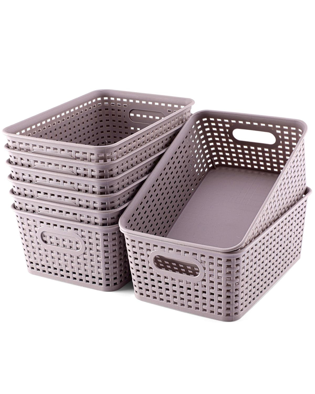 EESK Plastic Storage Baskets Set of 6 Sturdy Pantry Organizers and ...