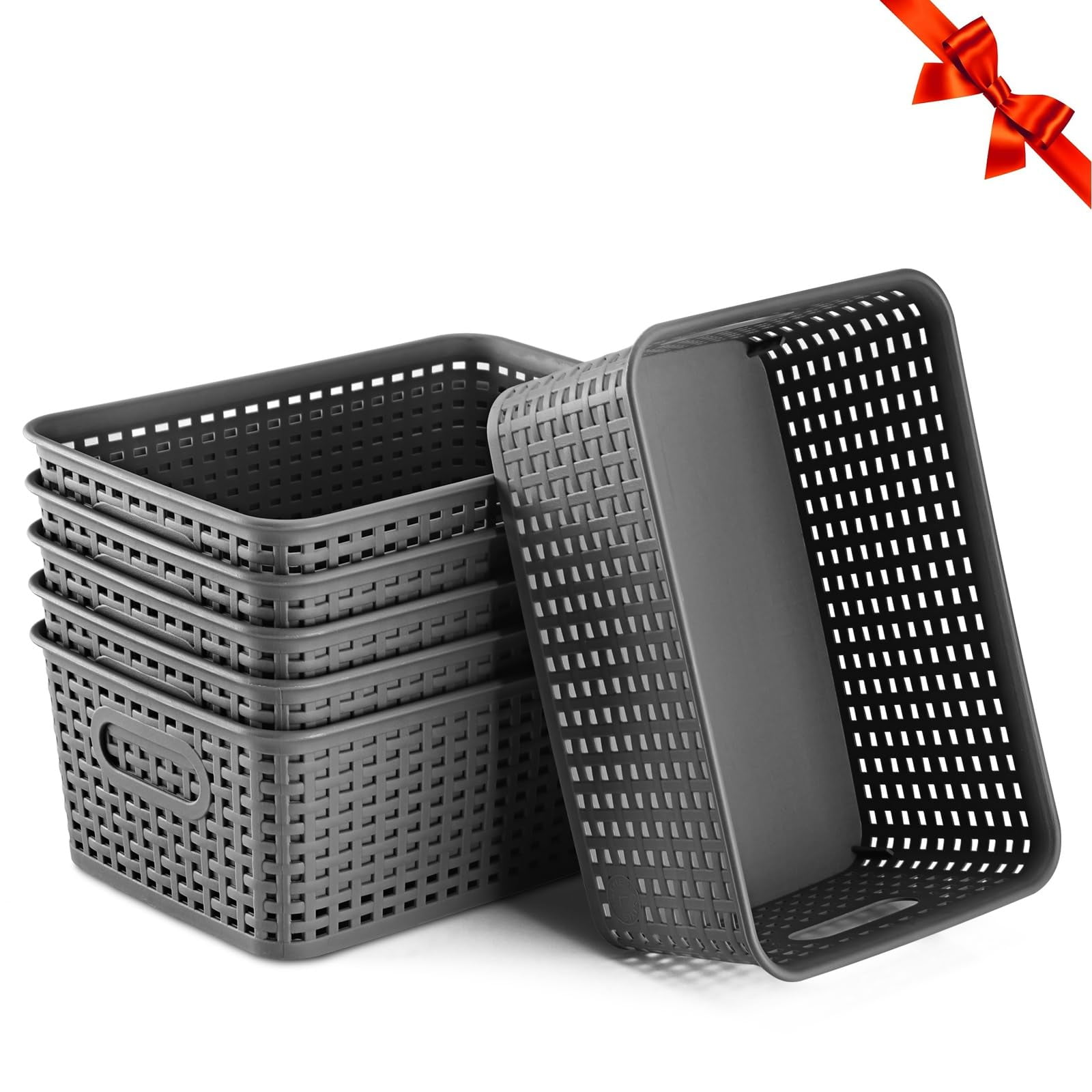 EESK Plastic Storage Baskets Set of 6 Sturdy Pantry Organizers and ...