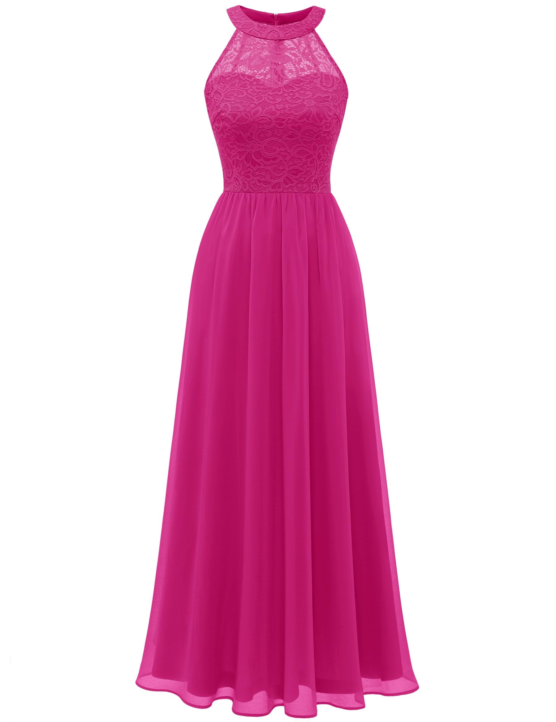 EESK Wedtrend Halter Floral Lace Long Chiffon Wedding Bridesmaid Dress ...