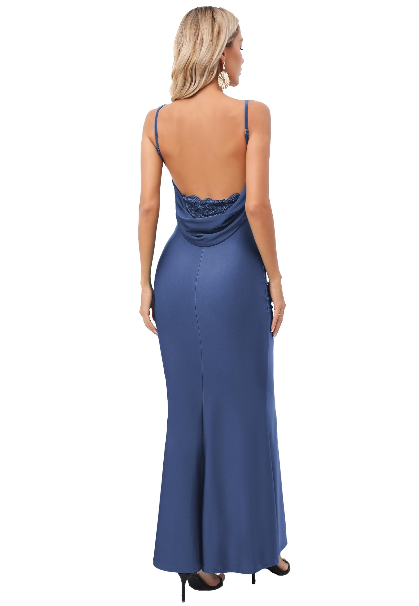 EESK Women Drape Neck Formal Maxi Dresses Lace Backless Cocktail Party ...