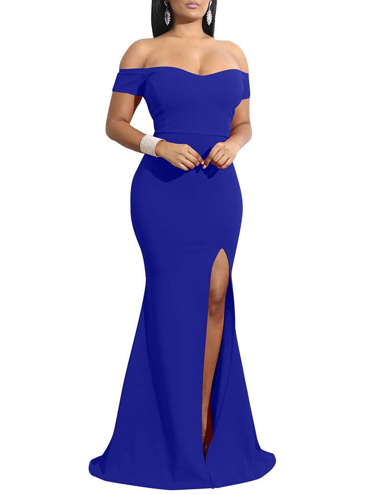 EESK Women's Off Shoulder High Split Long Formal Party Dress Evening ...