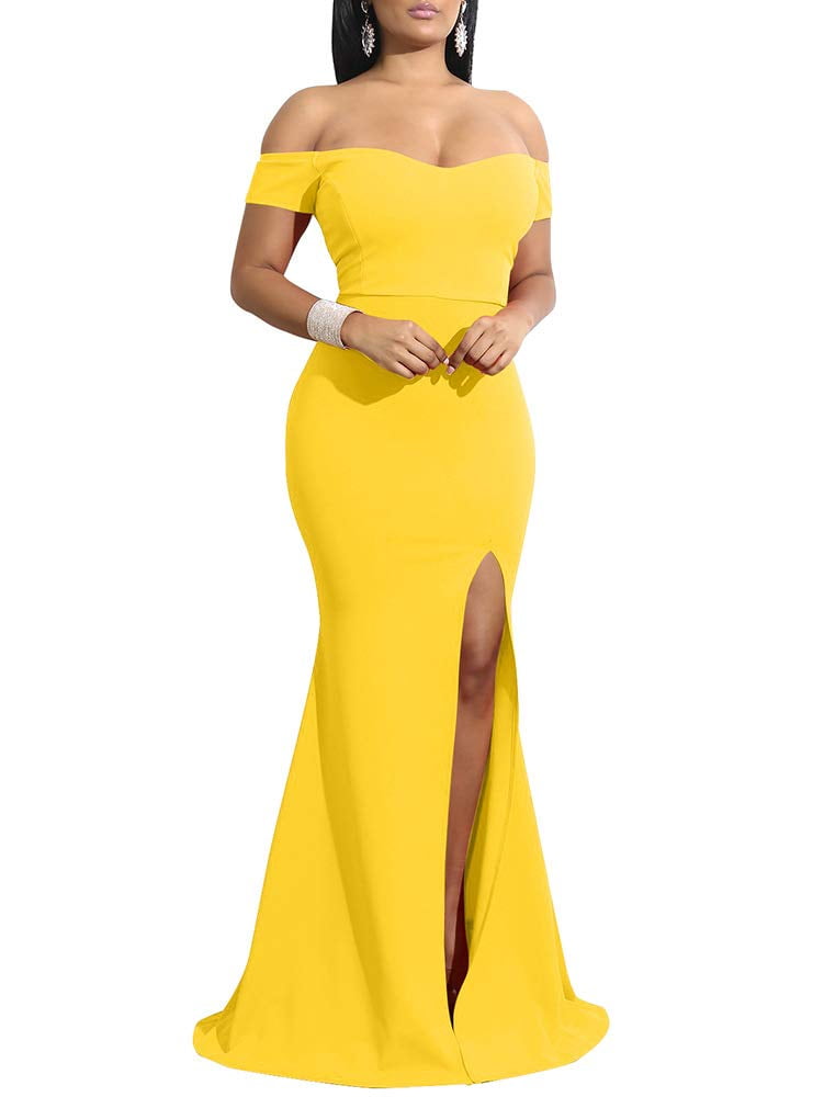 EESK Women's Off Shoulder High Split Long Formal Party Dress Evening ...