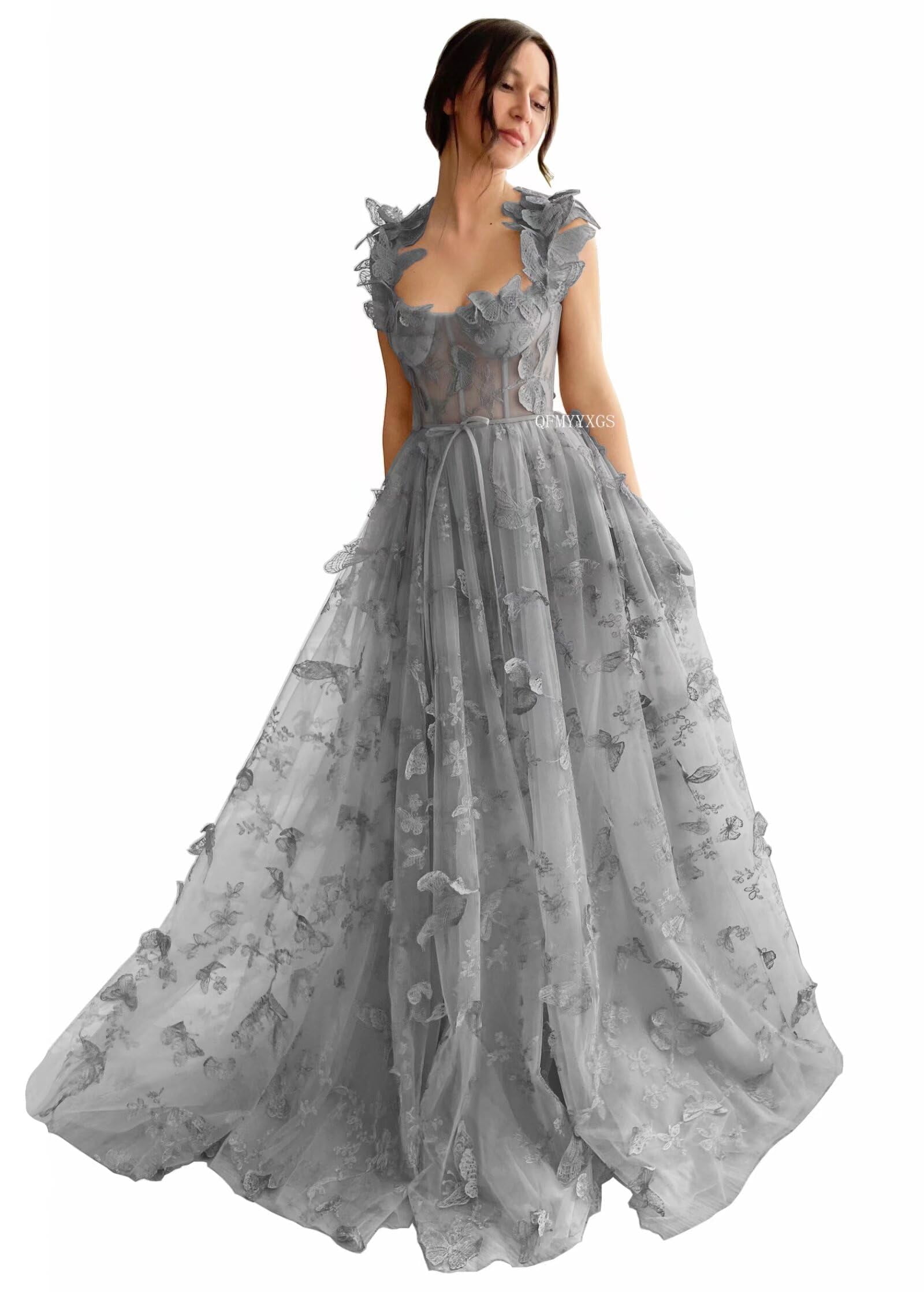 EESK Women's Tulle Prom Dresses for Teens Long 3D Butterfly Sweetheart ...
