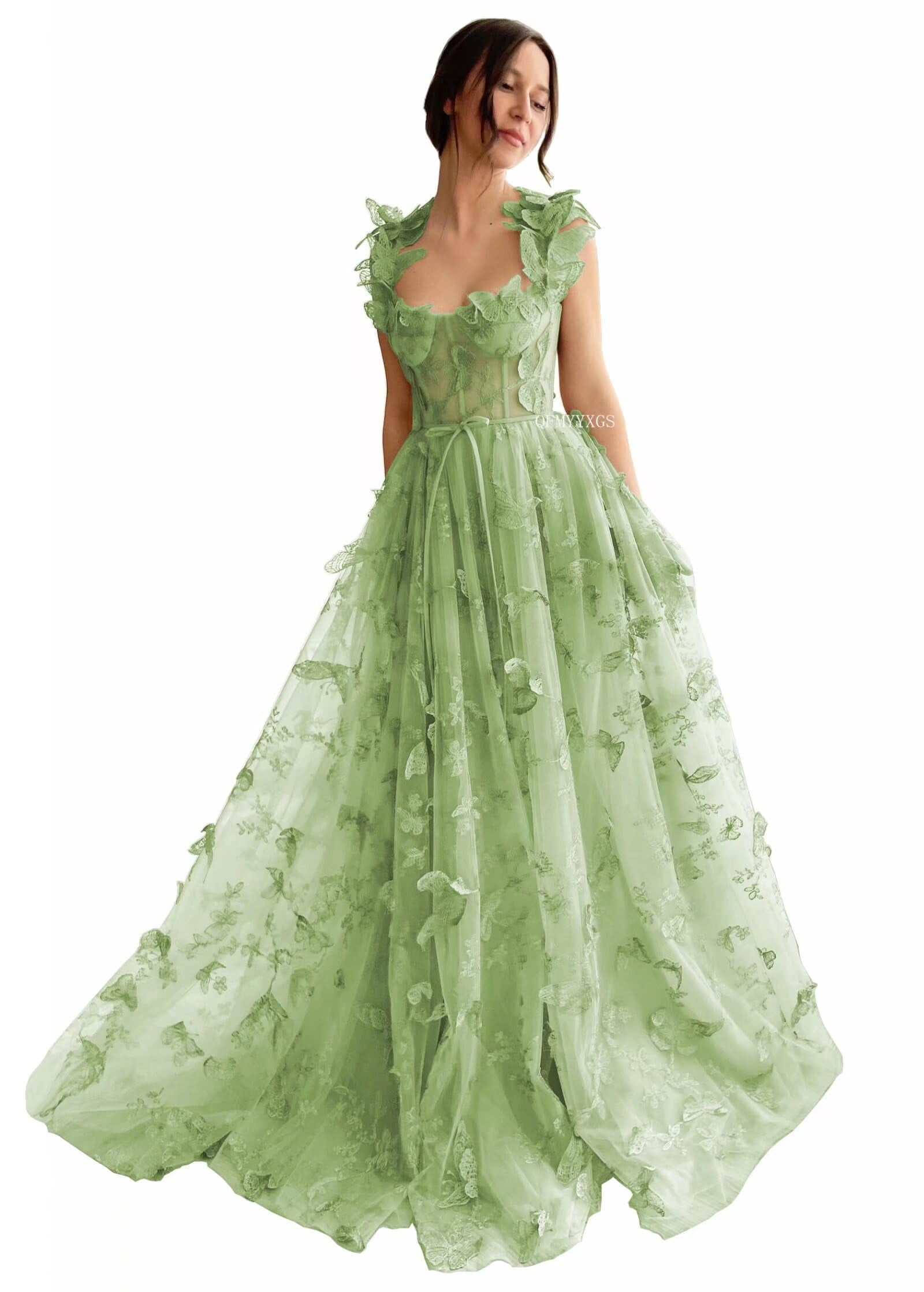 EESK Women's Tulle Prom Dresses for Teens Long 3D Butterfly Sweetheart ...