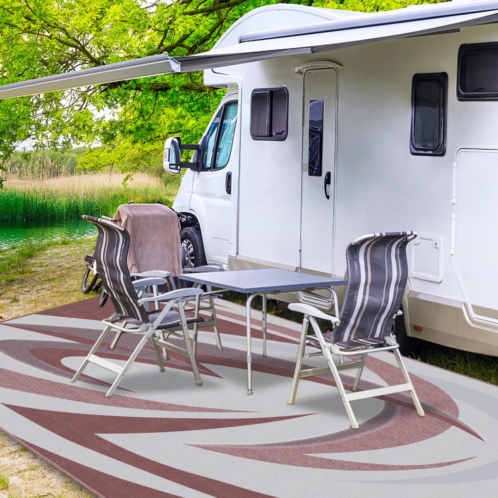 EEZ RV Products Heavy Duty Reversible RV Mats(9ft x 12ft Wave Burgundy ...