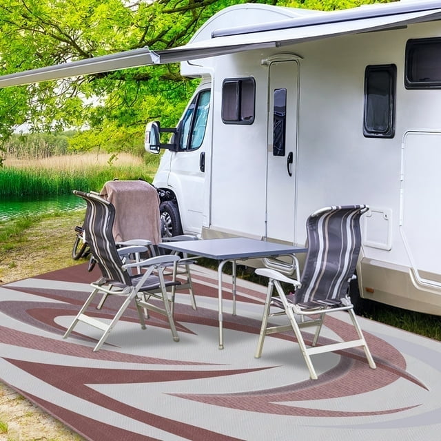EEZ RV Products Heavy Duty RV Mats(9ft x 18ft Wave Burgundy)Come with ...