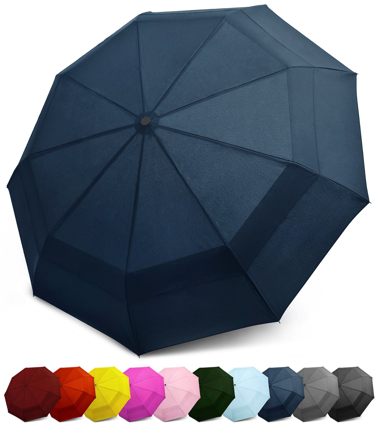 EEZ-Y 42 Inch Compact Travel Umbrella with Windproof Double Canopy ...